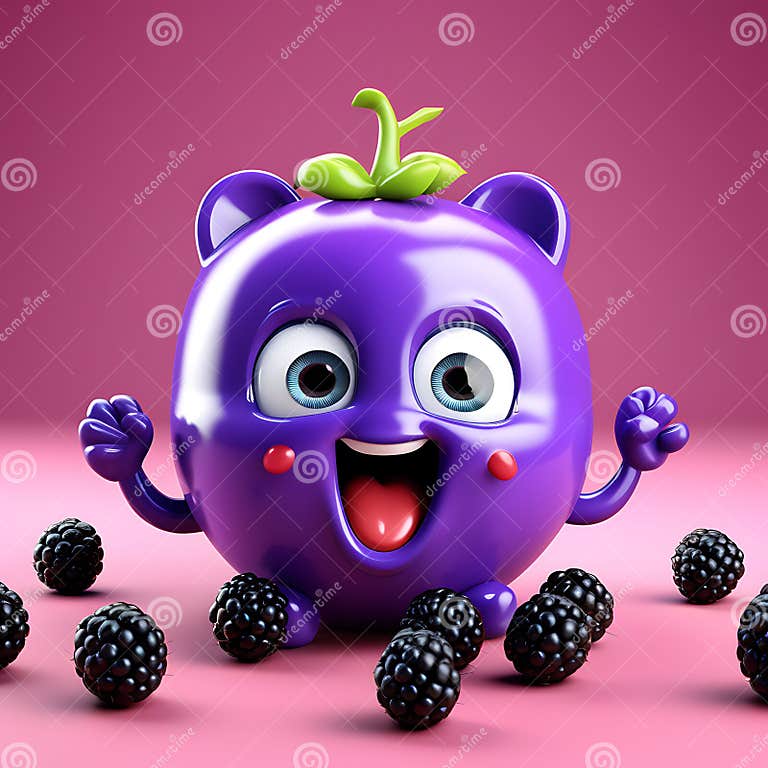 Cute Upset Blackberry Against Solid Background: 3D Rendering of ...