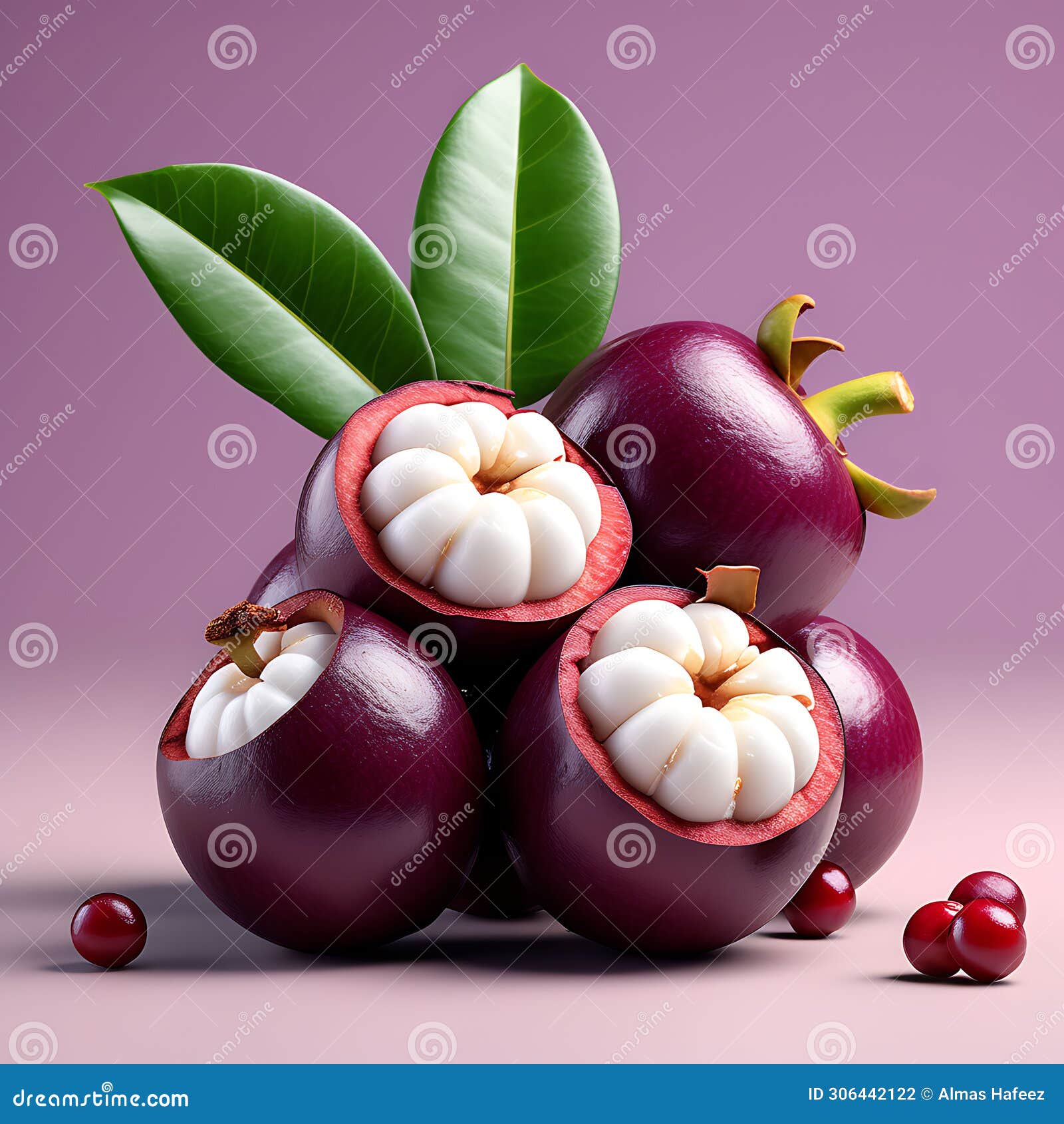 Mangosteen 3D Render - Luscious Fruit Against A Solid Background Stock ...