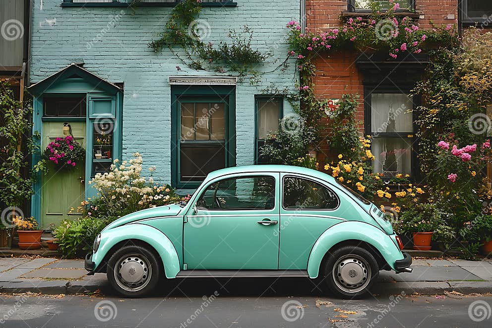 A Vibrant Cyan Mint Car Isolated Against a Solid Color Background Stock ...