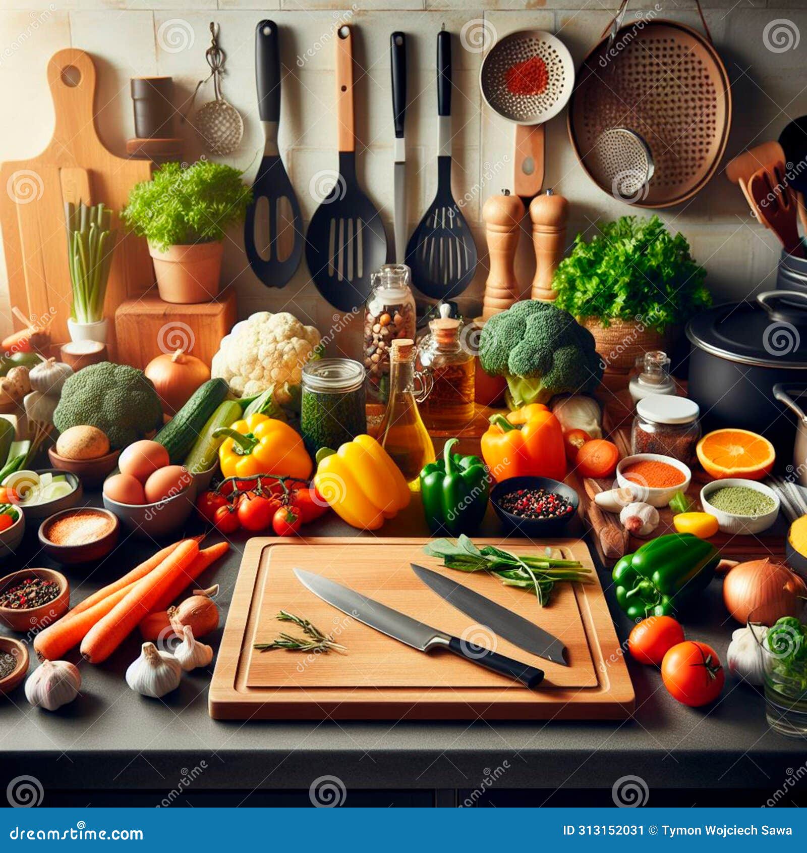 Culinary Symphony: Fresh Ingredients and Kitchen Tools Stock ...