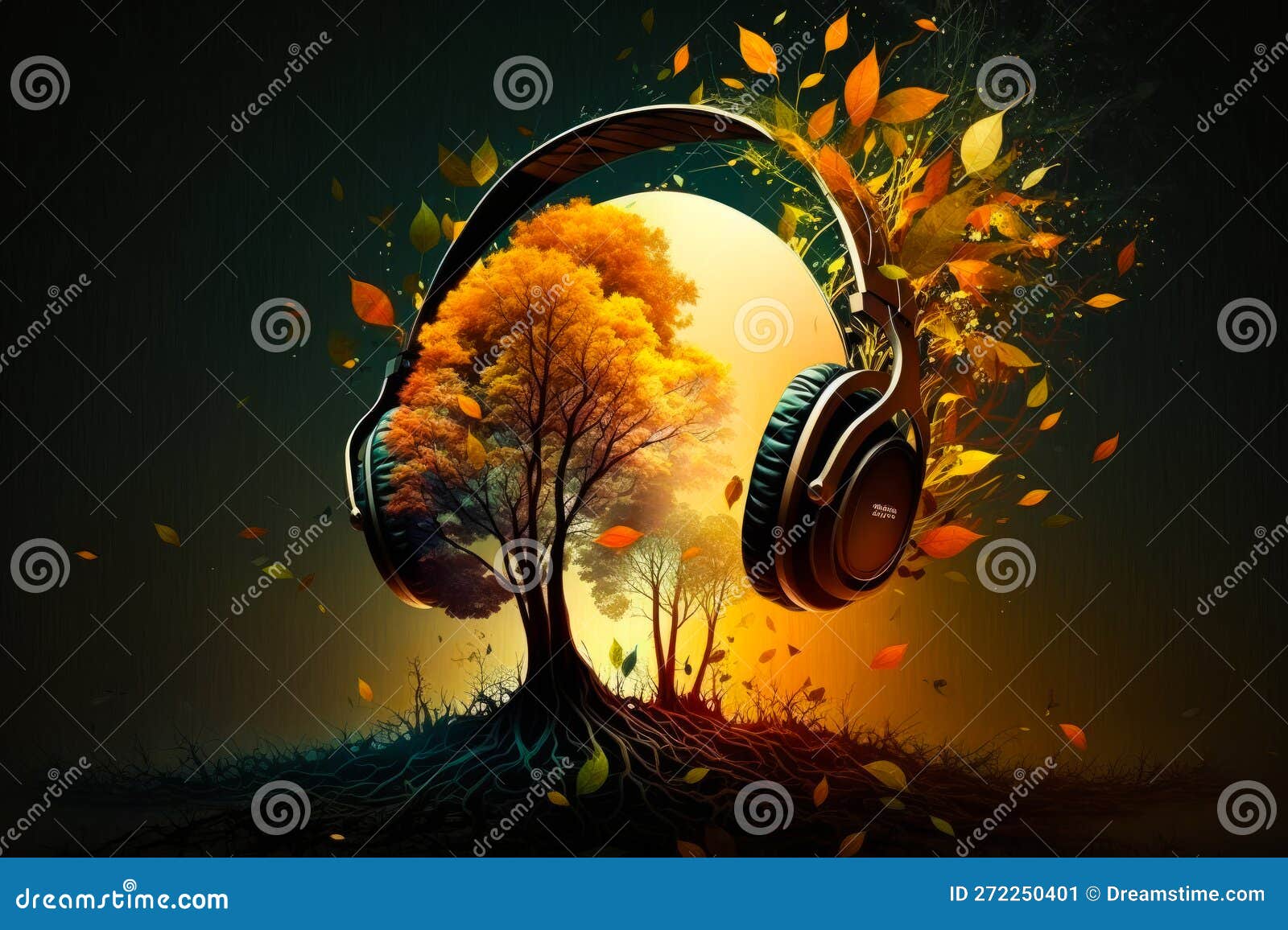 An Image of Headphones with Trees and Leaves. Generative AI Stock ...