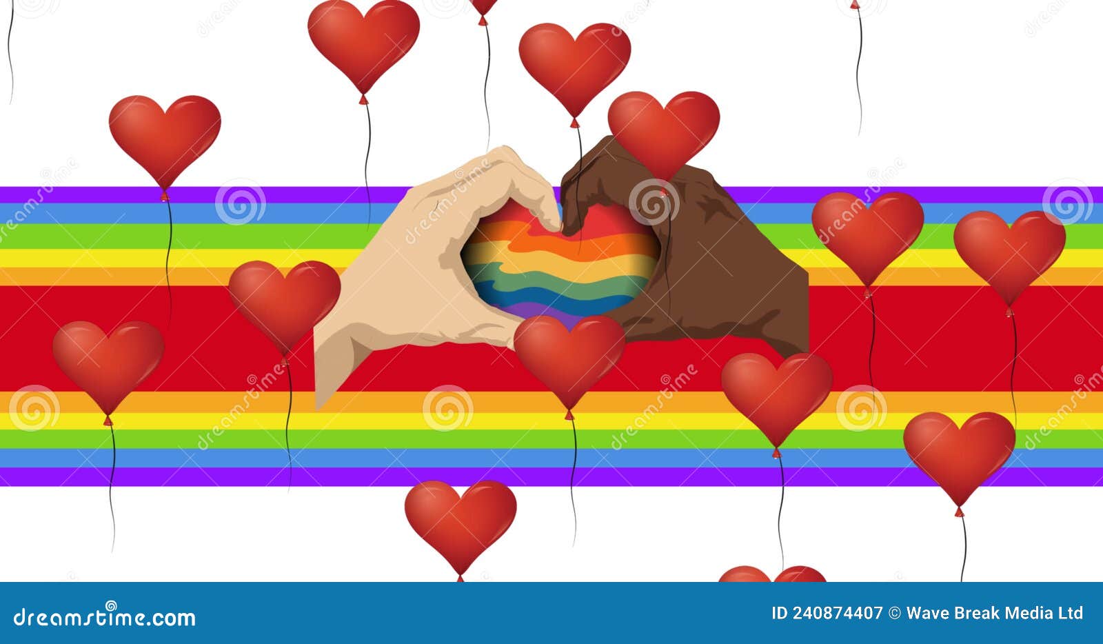 Image of Heart Balloons Over Hands Making Rainbow Heart on Rainbow ...