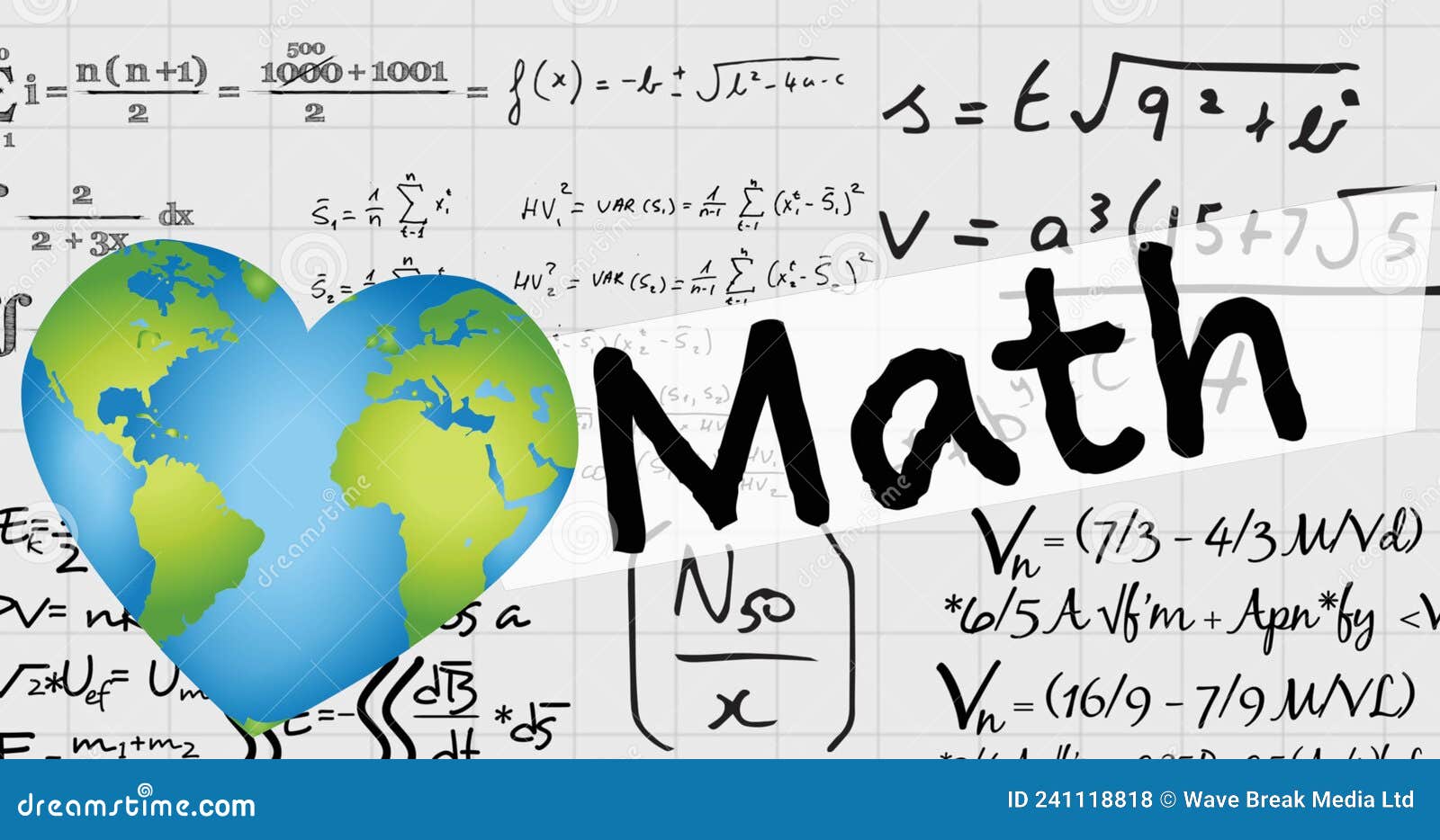 Image of Heart Globe and Math Text Over Mathematical Equations in ...