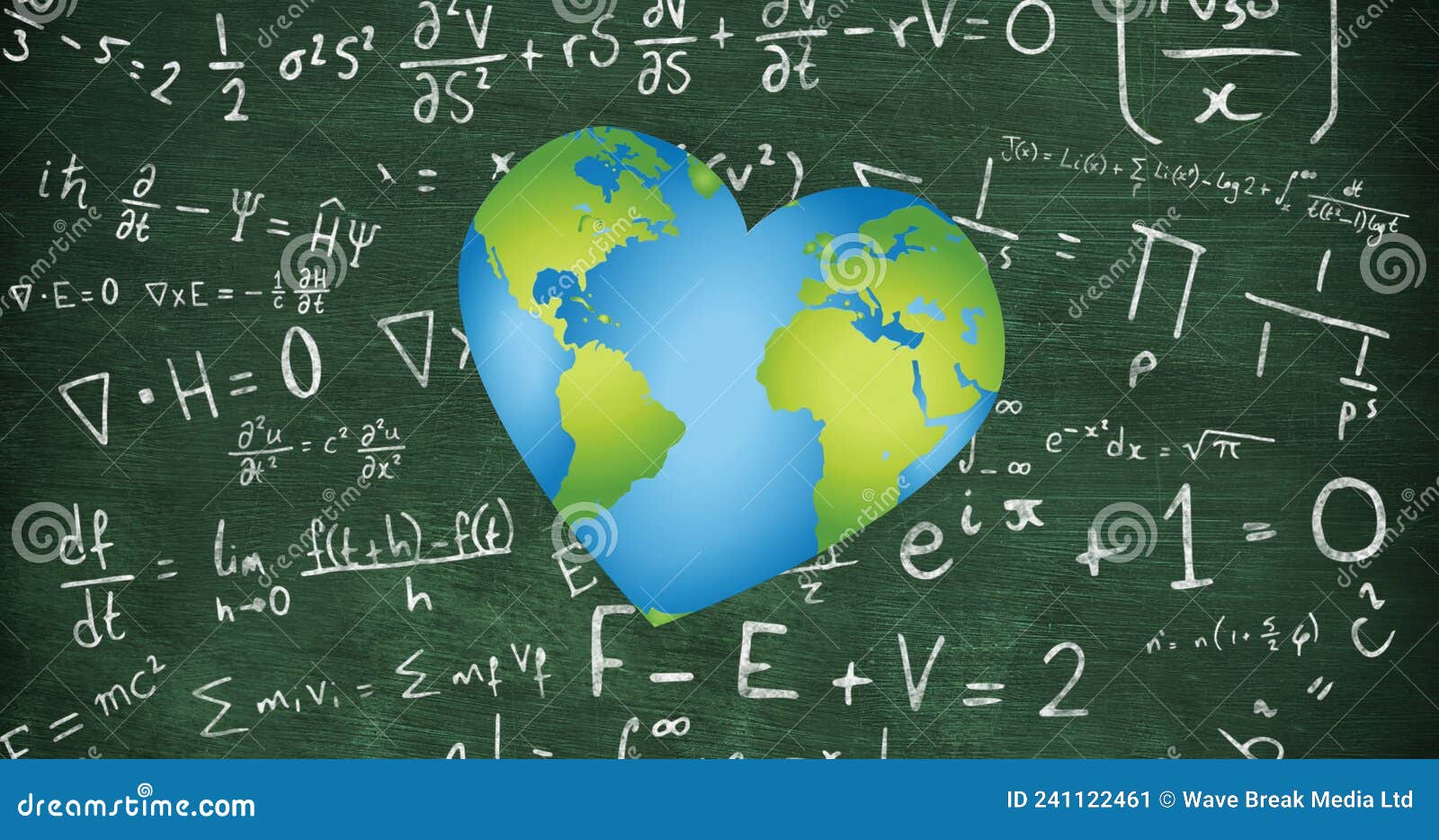 Image of Heart with Map Over Mathematical Equations on Chalkboard Stock ...