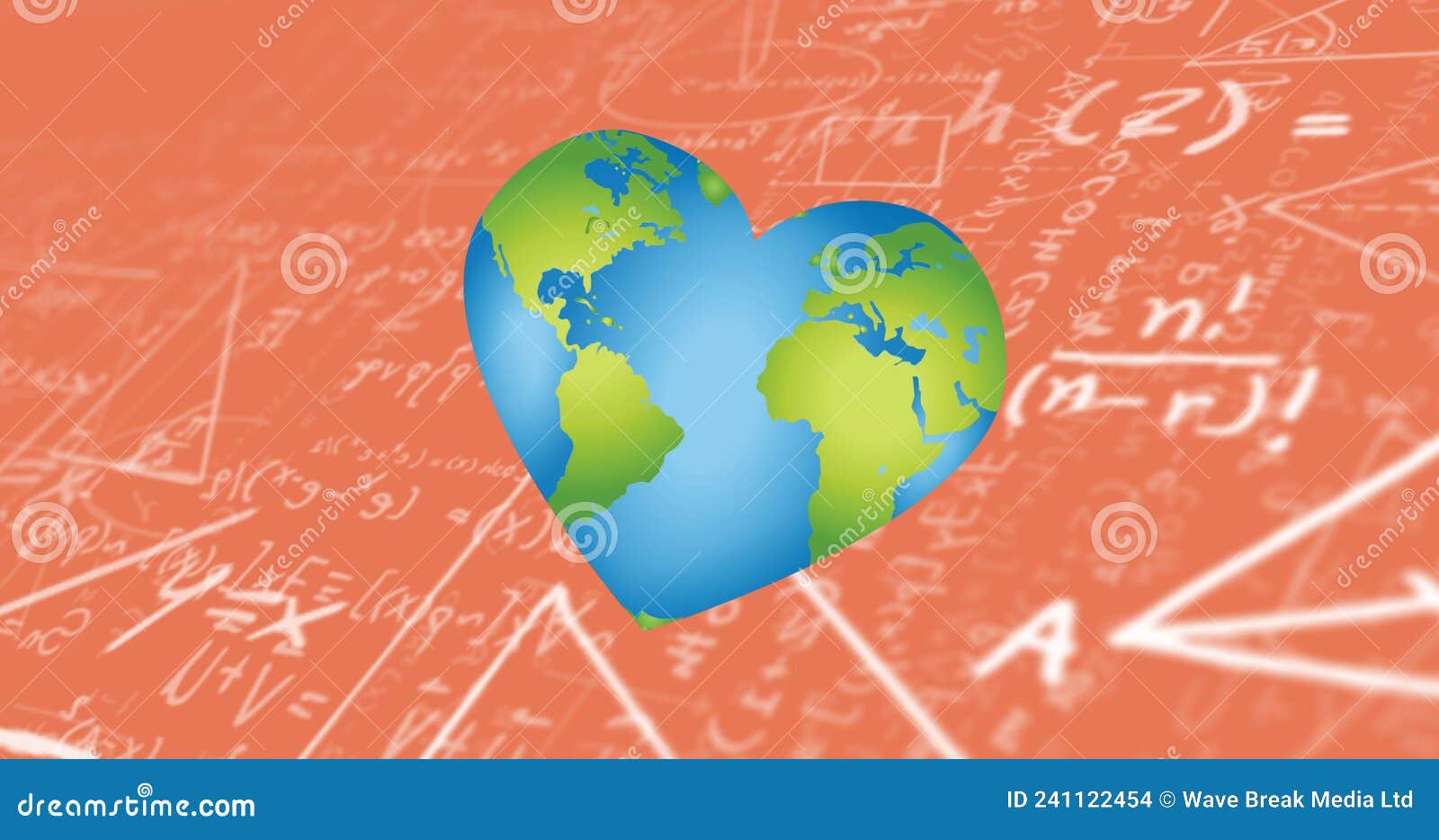 Image of Heart with Map Over Mathematical Equations on Red Chalkboard ...