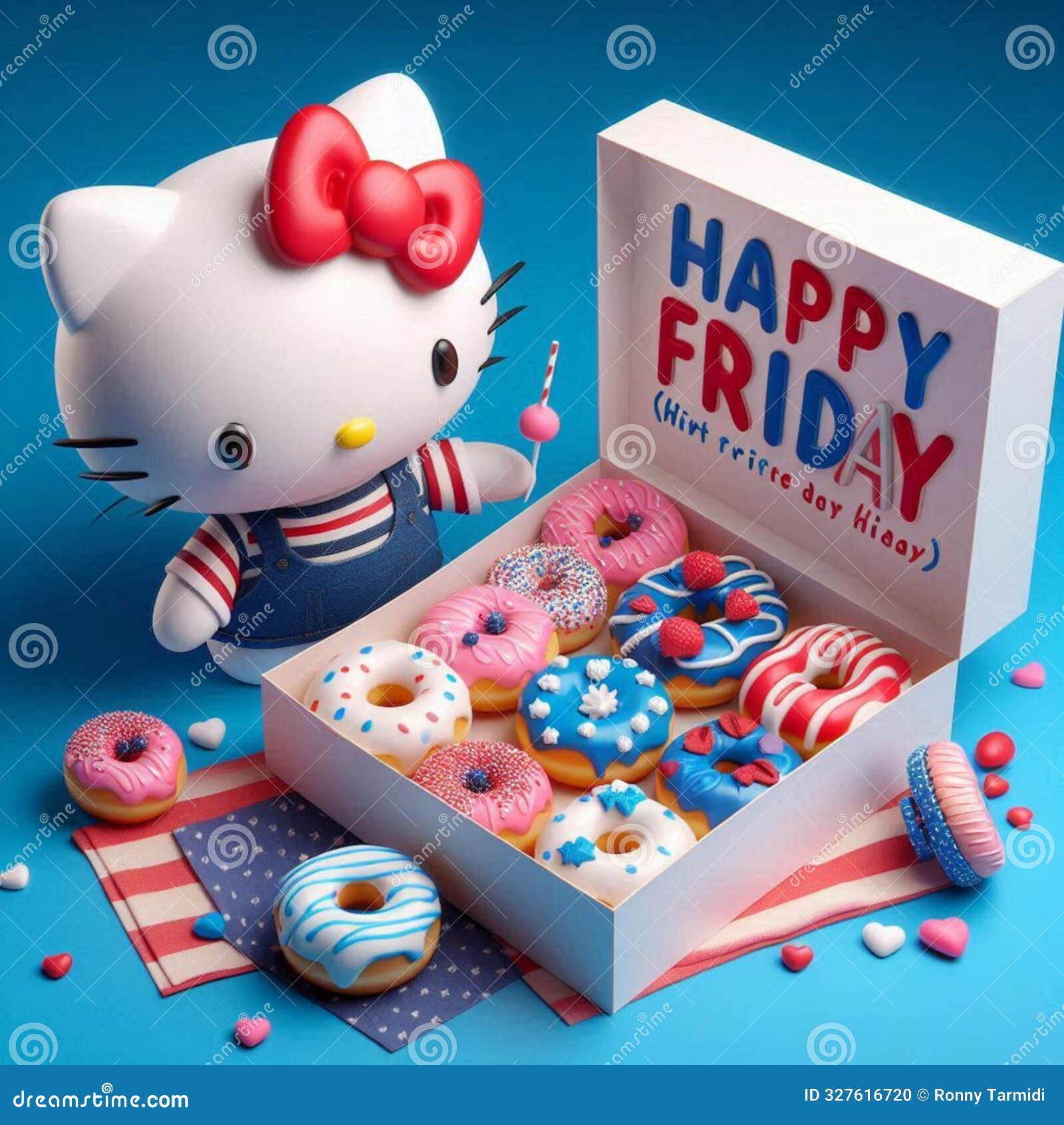 Image Of Hello Kitty With Donuts With The Words Happy Friday Stock Illustration Illustration
