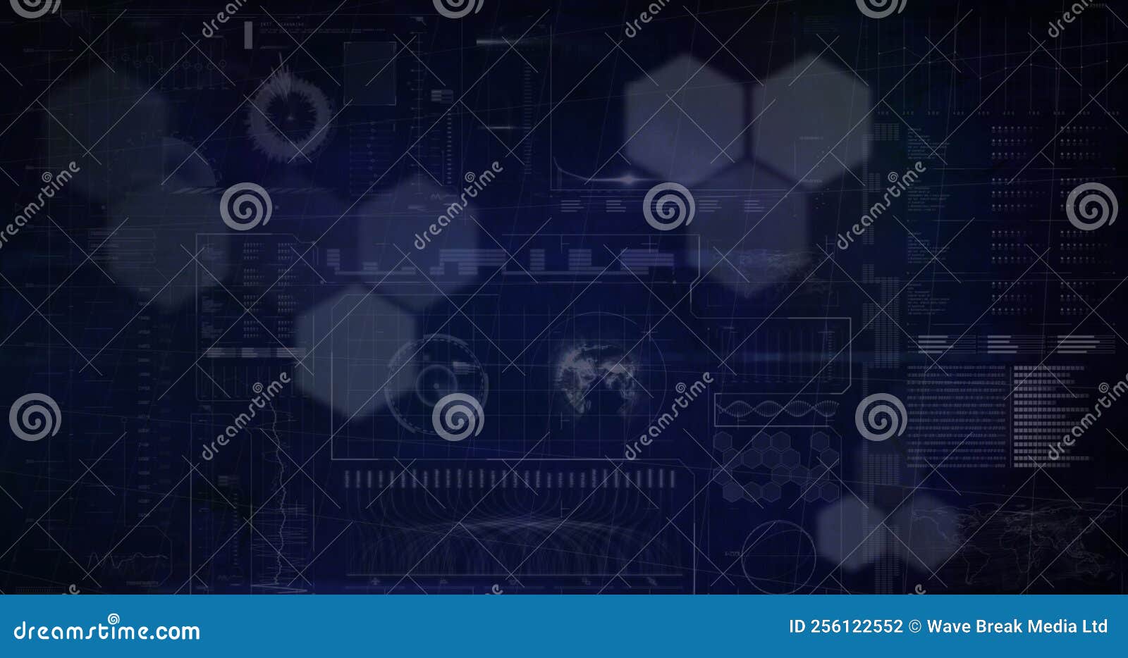 Image of Hexagons Over Data Processing on Black Background Stock ...