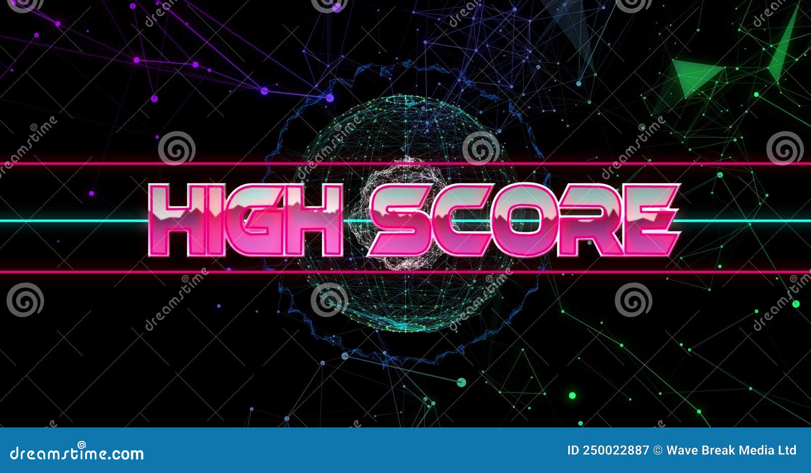 Image of High Score Over Globe with Connections and Shapes on Black ...