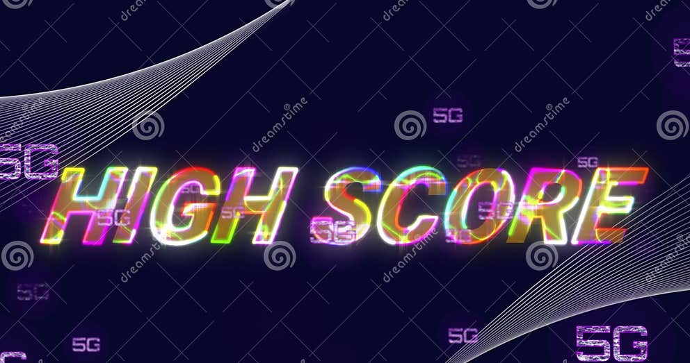 Image of High Score Text Over 5g Text and Data Processing on Dark Background Stock Illustration ...