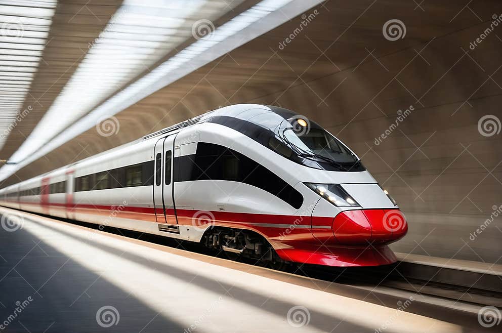 An Image of High-speed Railway Passing through the Station Stock ...