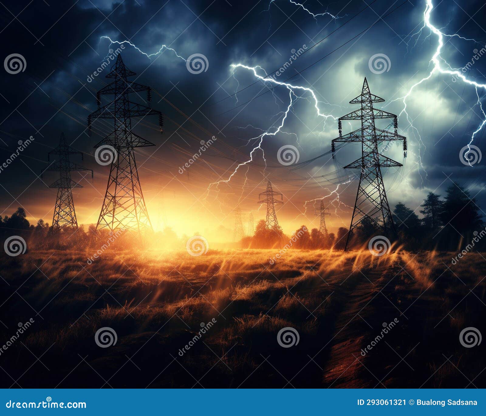 The Image is of High Voltage Electricity Powerlines with Bolts of ...