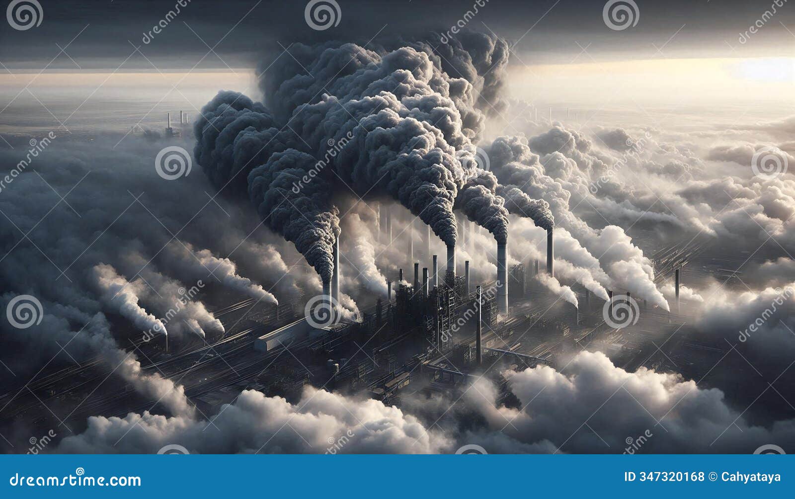 Choked Air Above a Factory with Dark Smoke Rising Stock Photo - Image ...