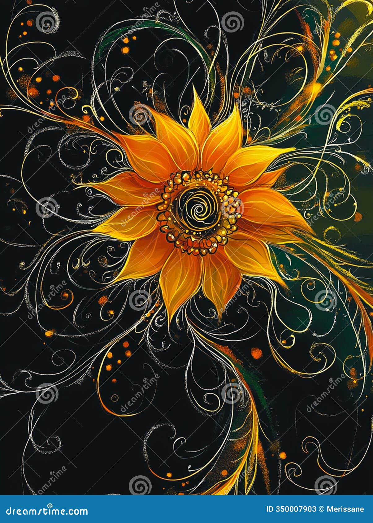 An Image of a Highly Stylized and Intricate Illustration of a Sunflower ...