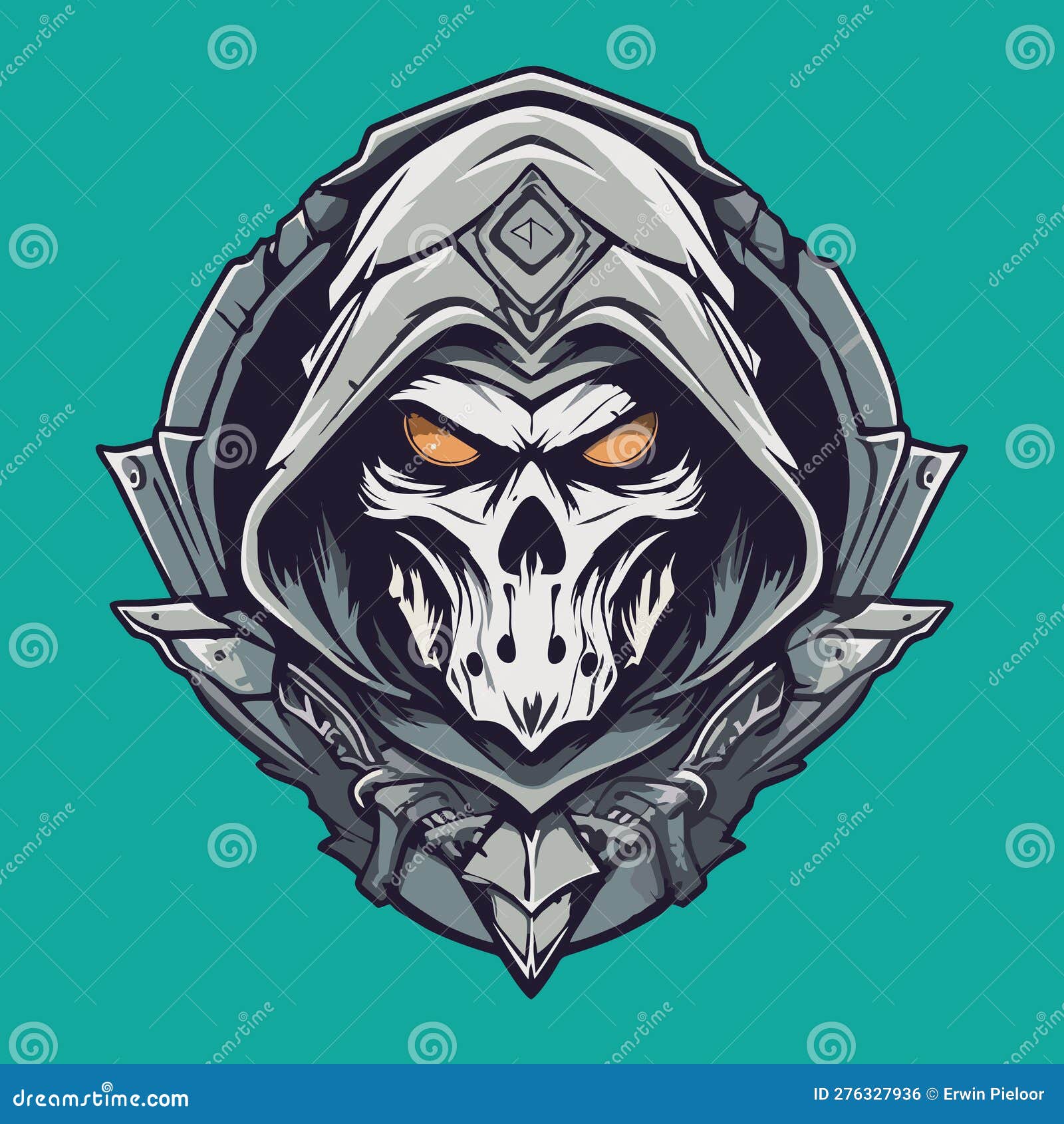 Grim Reaper Head Vector Illustration on Turquoise Background Stock ...