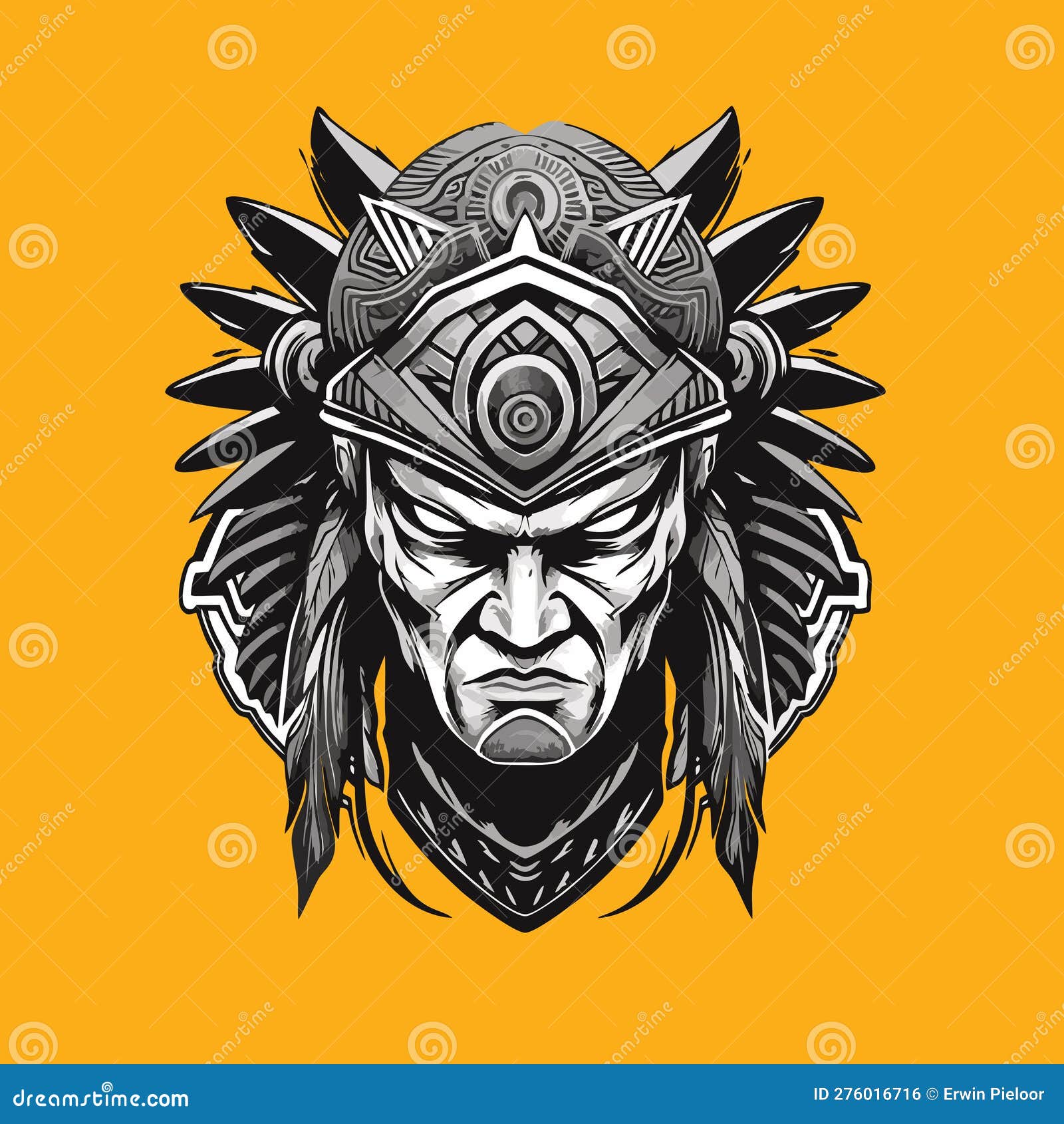 Warrior Head with Helmet. Vector Illustration on a Yellow Background ...