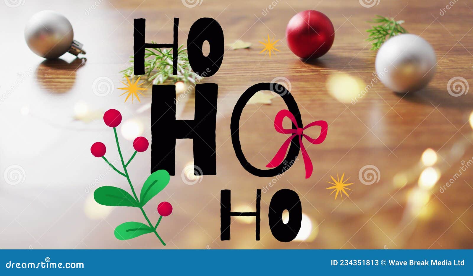 Image of Ho Ho Ho Text Over Christmas Decorations Stock Image - Image ...