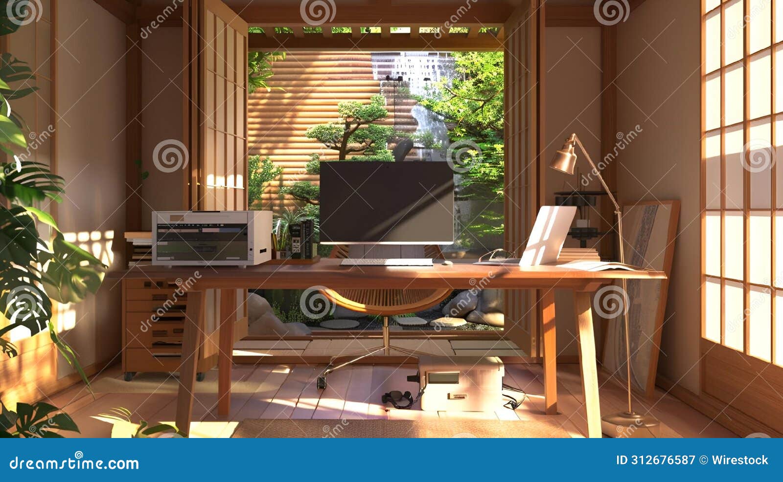 This is an Image of a Home Office Room with an Open Window Stock ...