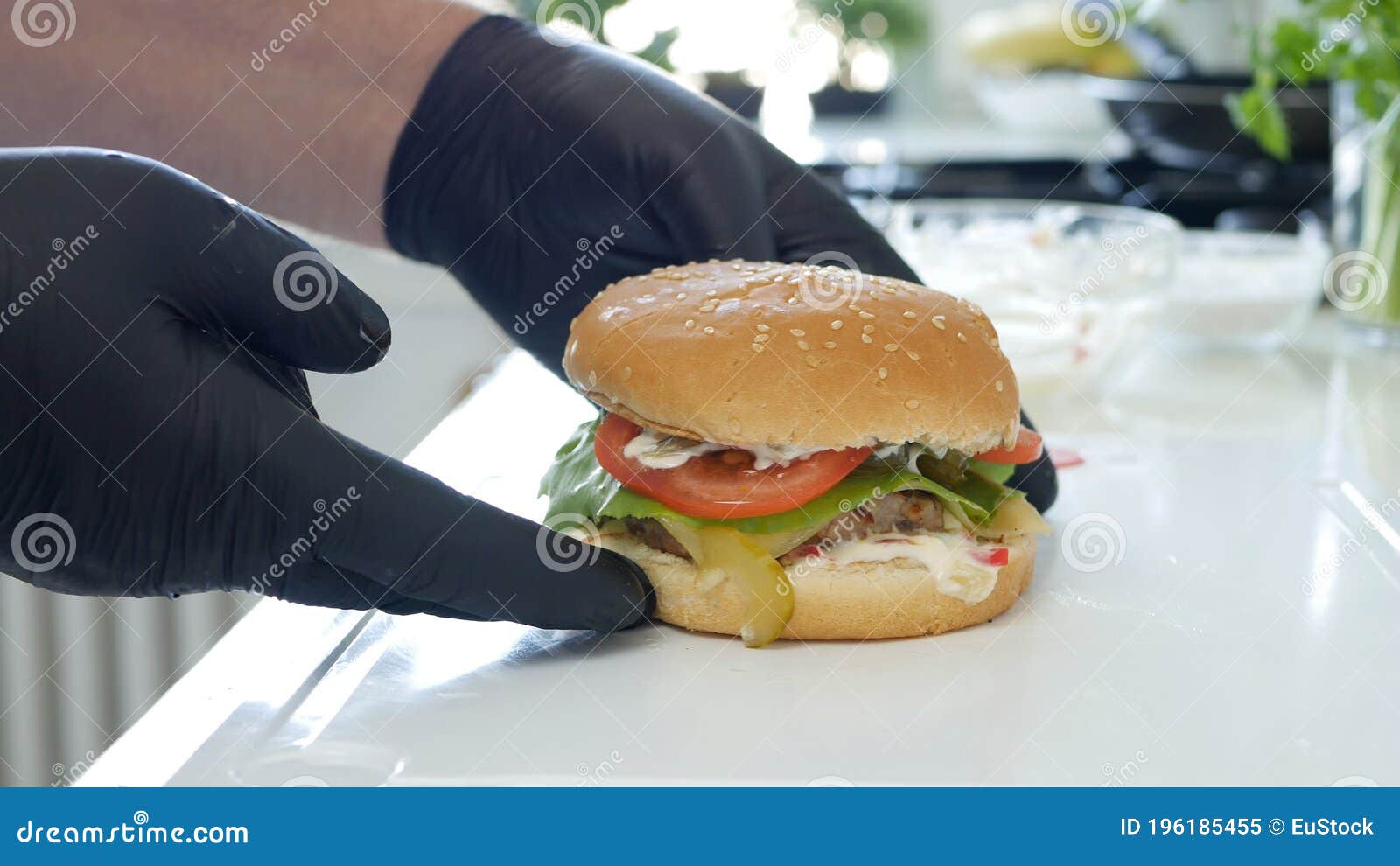 Image with a Homemade Hamburger in the Kitchen Stock Image - Image of ...