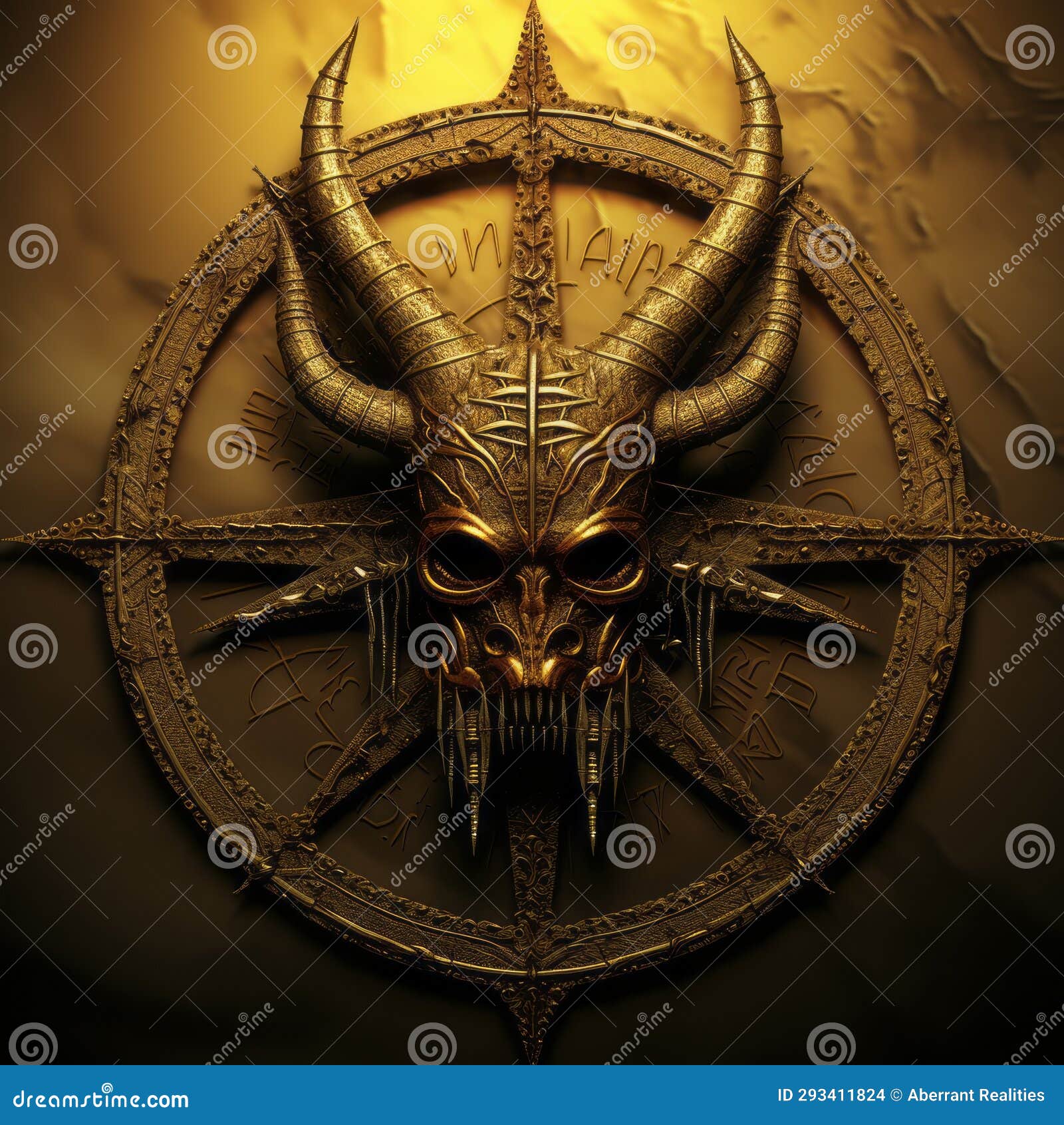 An Image of a Horned Demon Head on a Compass Stock Illustration ...