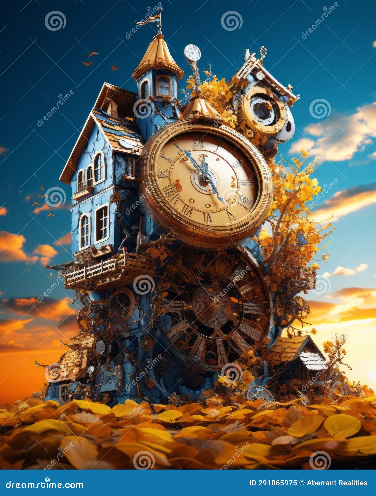 An Image of a House with a Clock on Top of it Stock Illustration ...