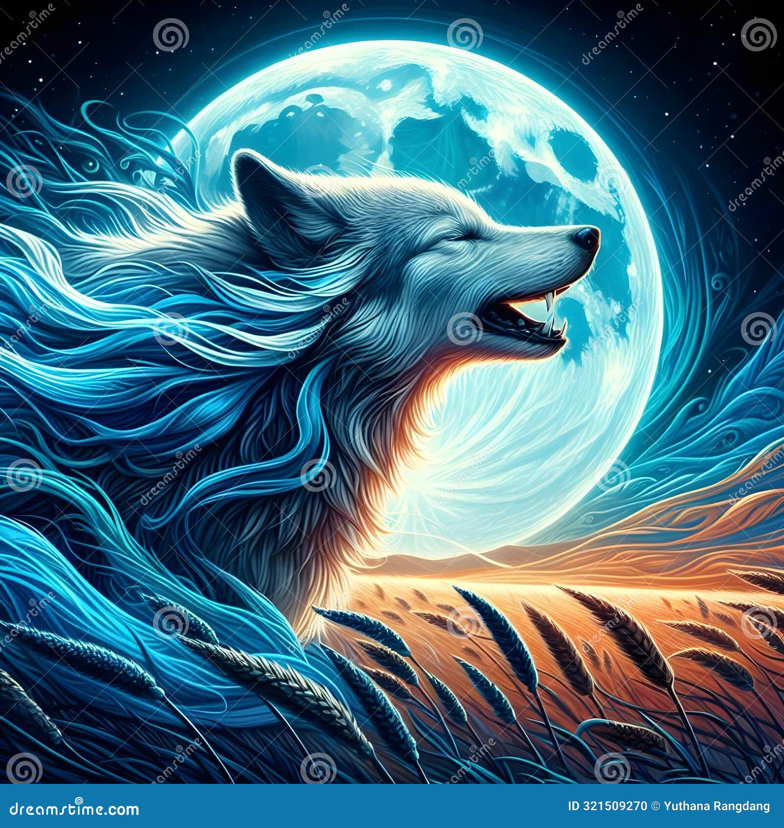 Image of Howling Wolf Over a Blue Corn Moon. Stock Illustration ...