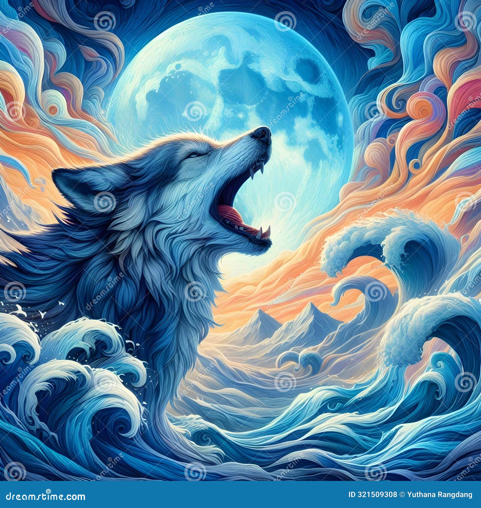 Image of Howling Wolf Over a Blue Corn Moon. Stock Illustration ...