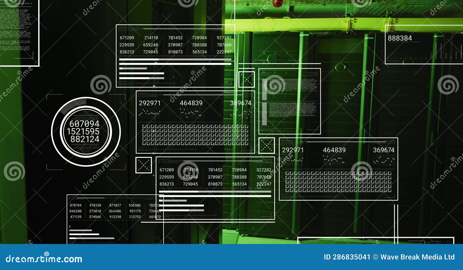 Image of Hud Screens with Numbers, Graphs and Shapes Over Data Server ...