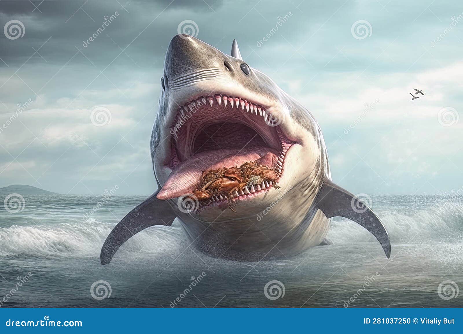 Model of a Dangerous Predatory White Shark with Prey in Mouth AI Stock ...