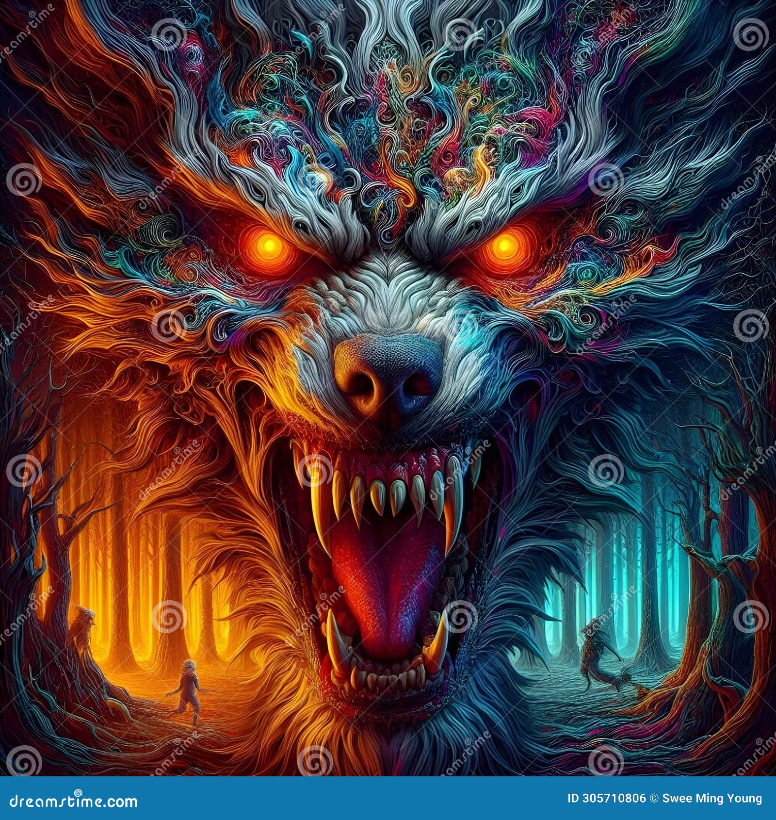 Image of a Huge Fierce Werewolf is Shown and Running Wild in the Dark ...