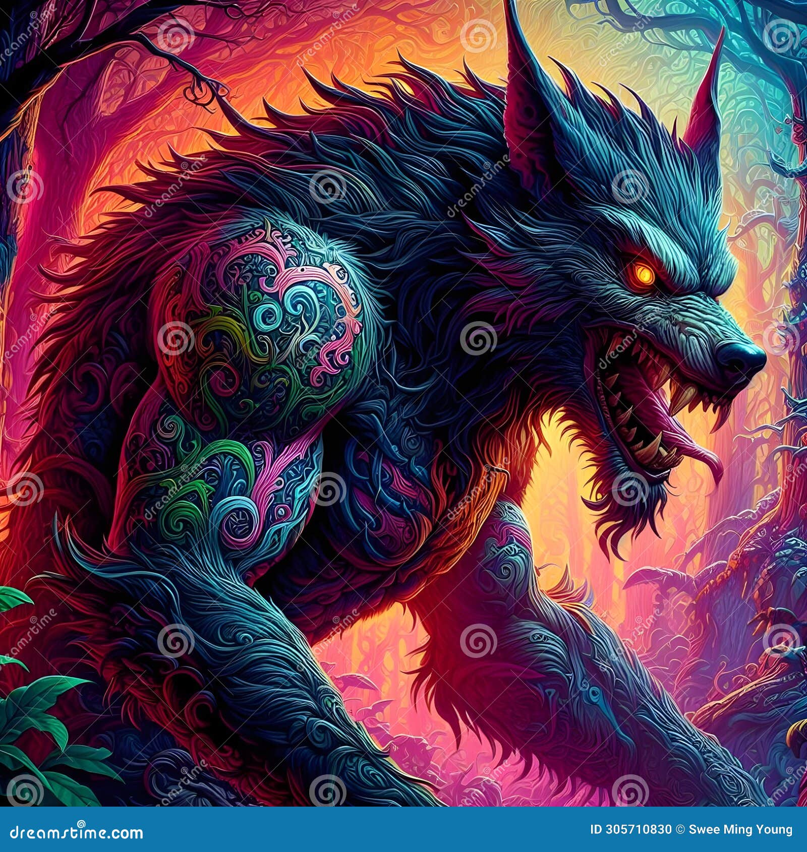 Image of a Huge Fierce Werewolf is Shown and Running Wild in the Dark ...