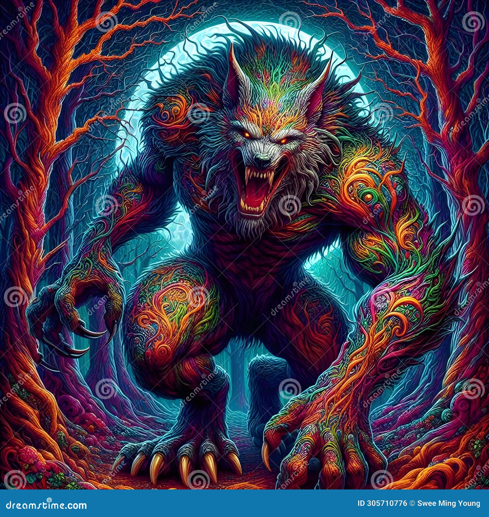 Image of a Huge Fierce Werewolf is Shown and Running Wild in the Dark ...