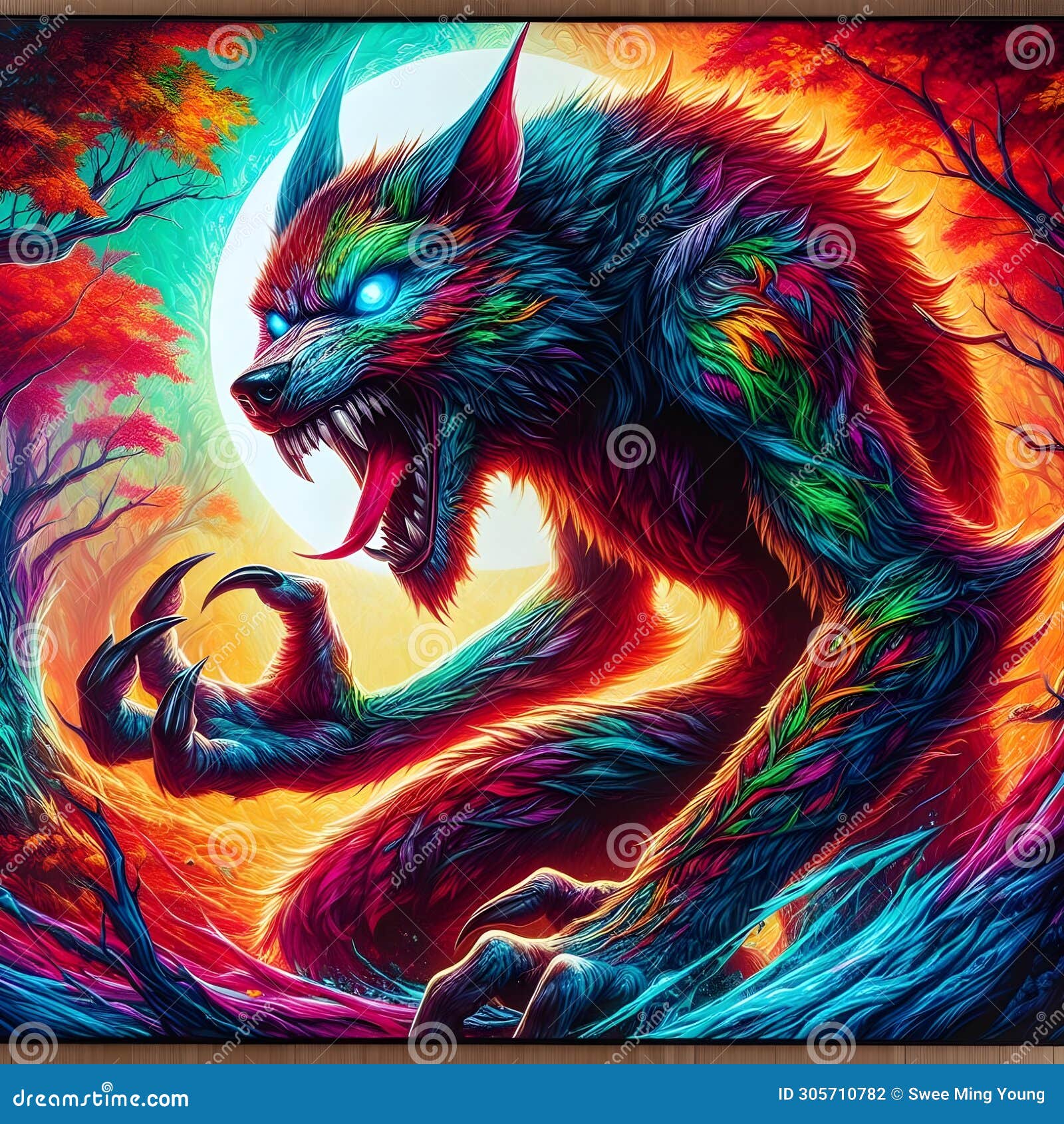 Image of a Huge Fierce Werewolf is Shown and Running Wild in the Dark ...