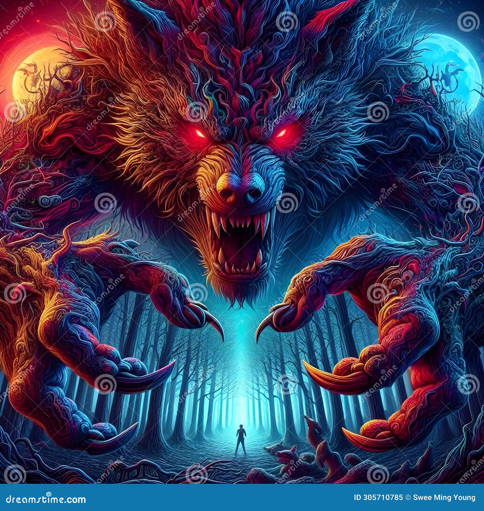 Image of a Huge Fierce Werewolf is Shown and Running Wild in the Dark ...