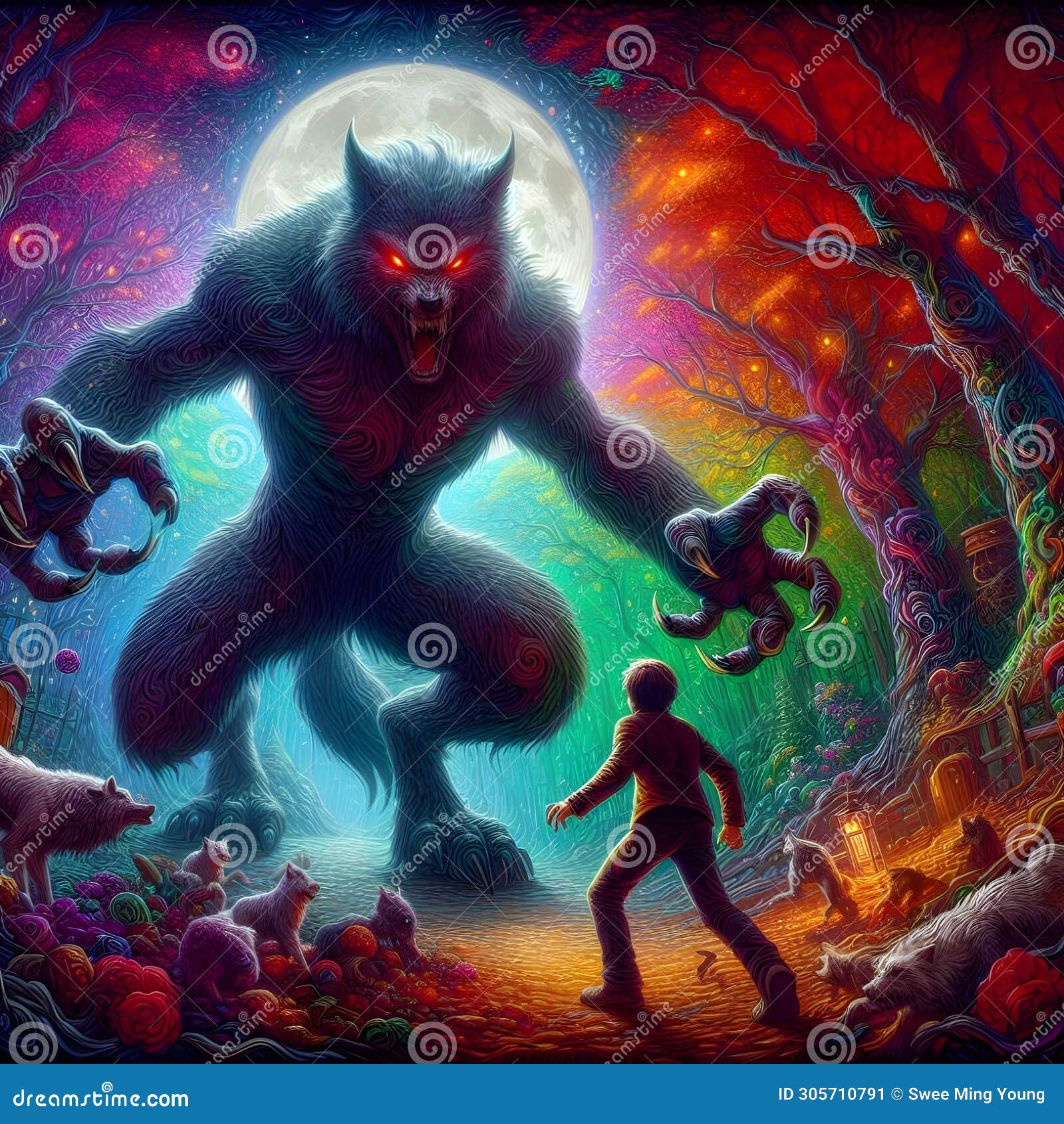 Image of a Huge Fierce Werewolf is Shown and Running Wild in the Dark ...