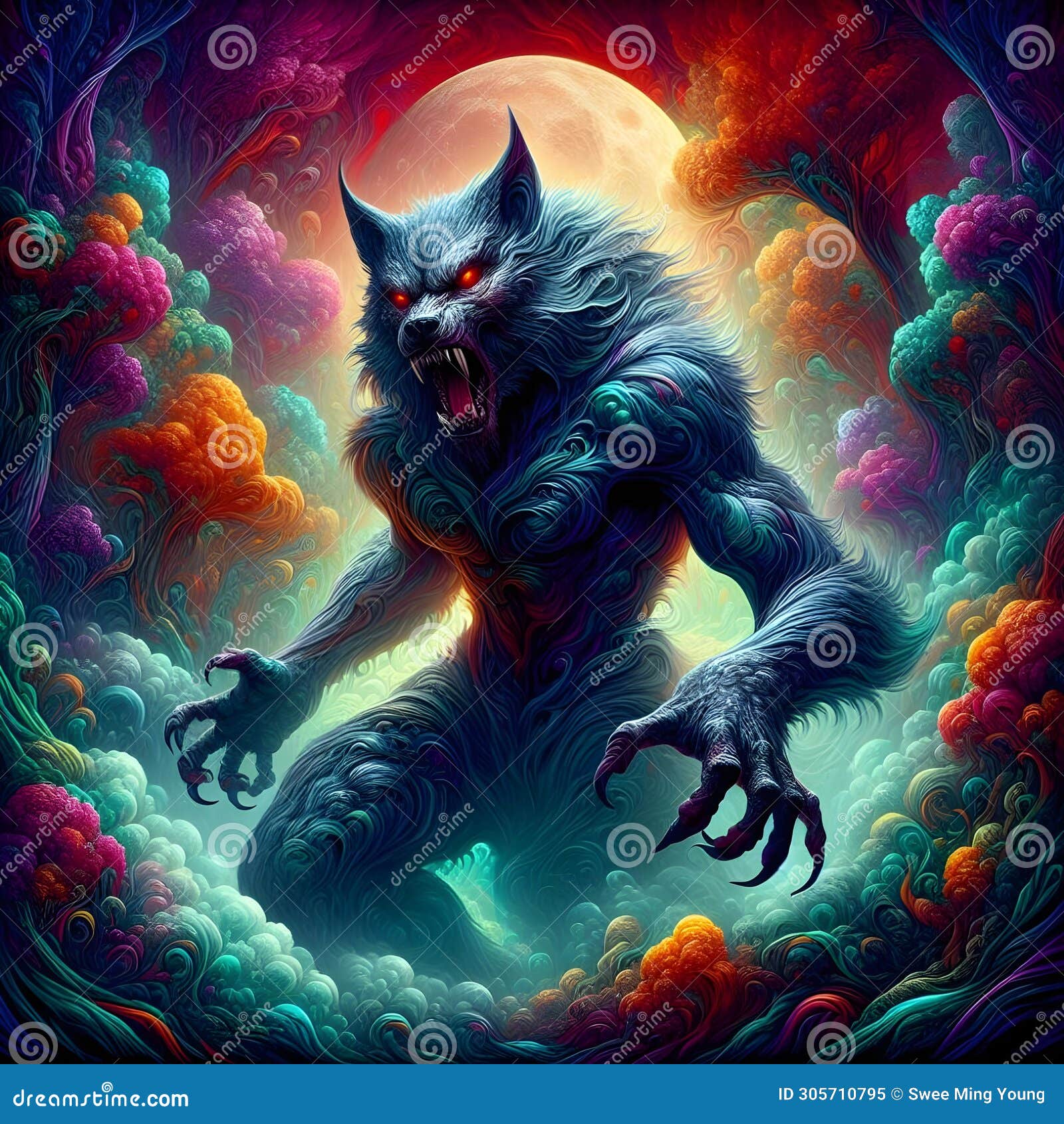 Image of a Huge Fierce Werewolf is Shown and Running Wild in the Dark ...