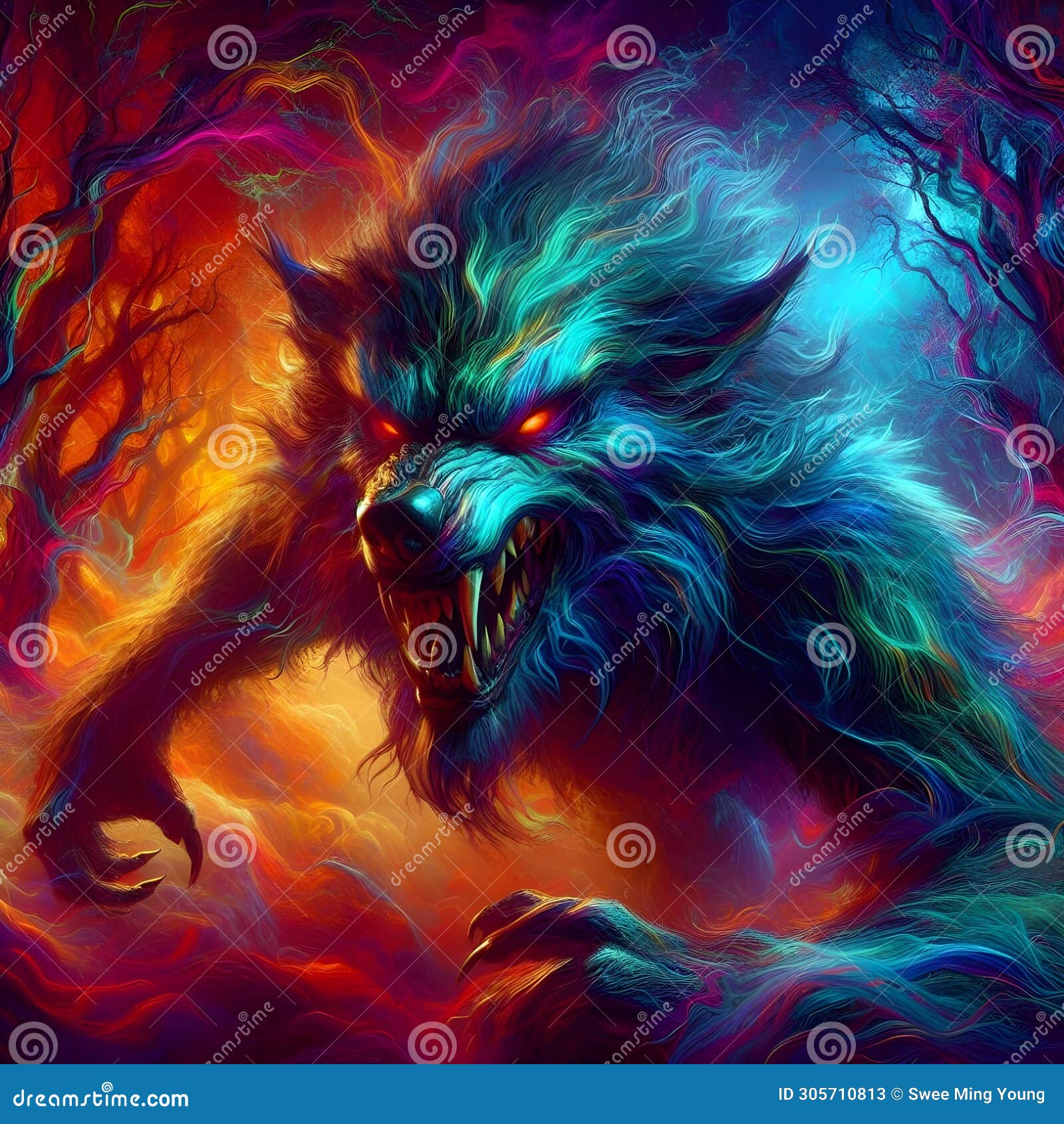 Image of a Huge Fierce Werewolf is Shown and Running Wild in the Dark ...