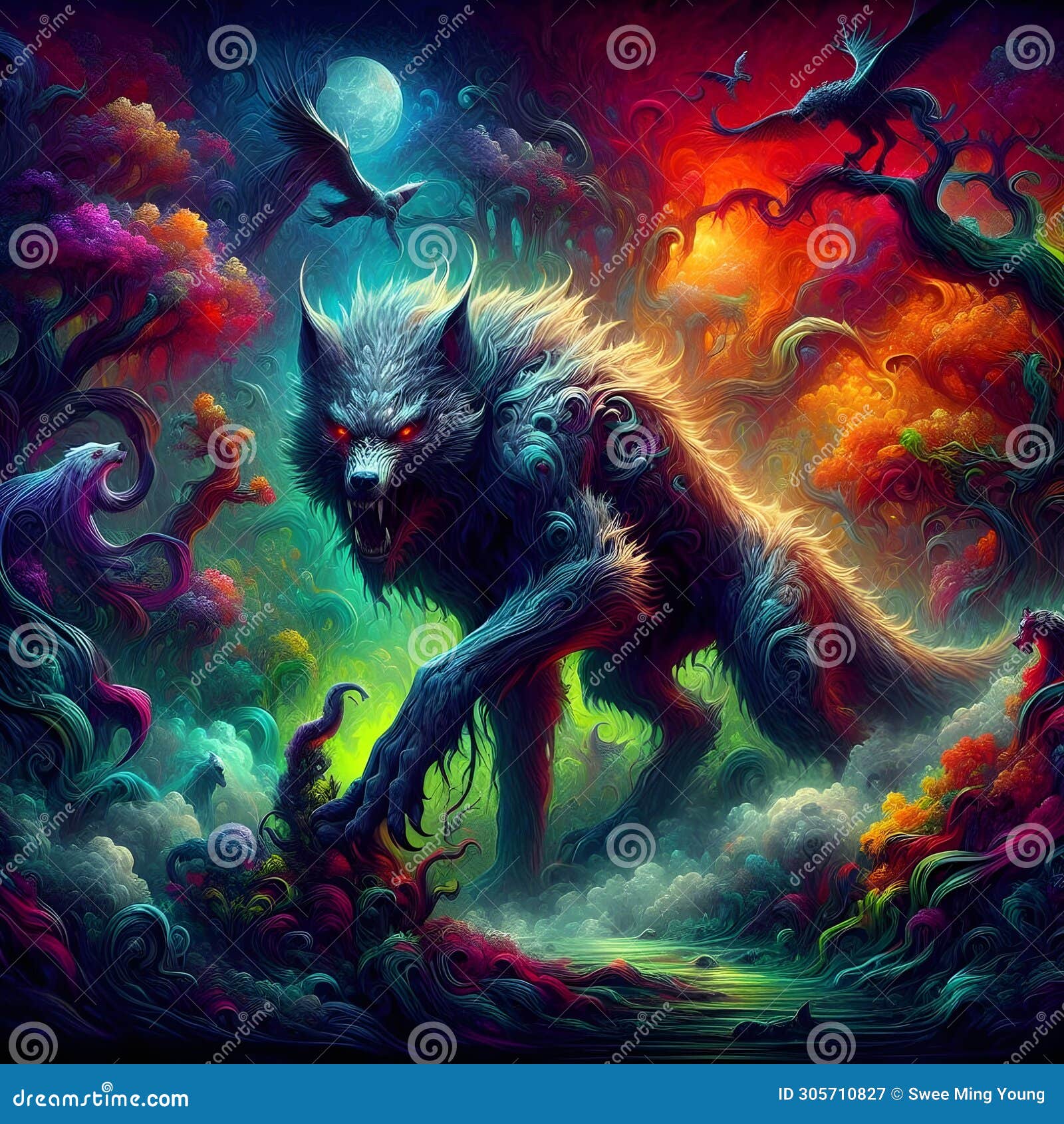 Image of a Huge Fierce Werewolf is Shown and Running Wild in the Dark ...