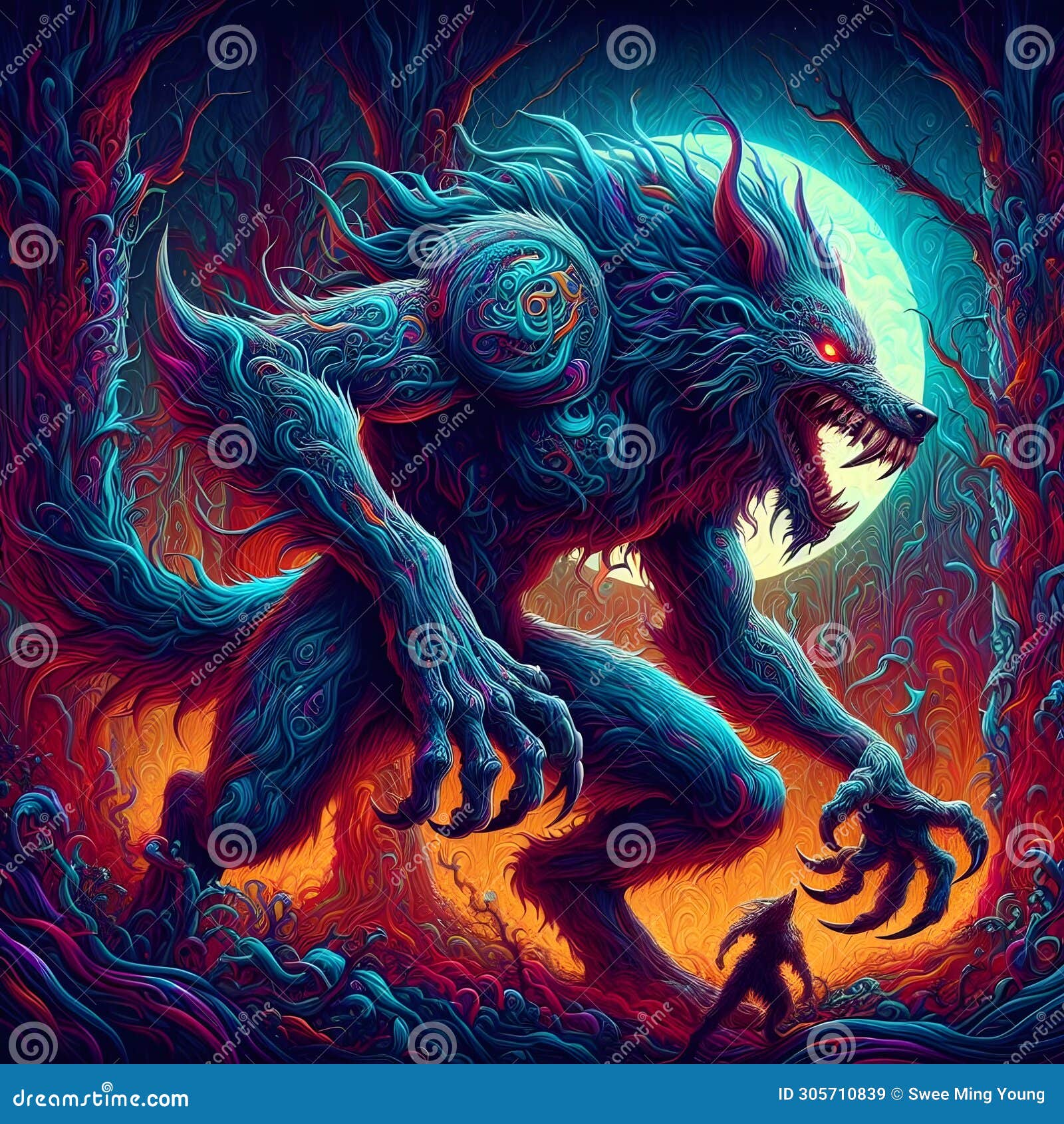 Image of a Huge Fierce Werewolf is Shown and Running Wild in the Dark ...