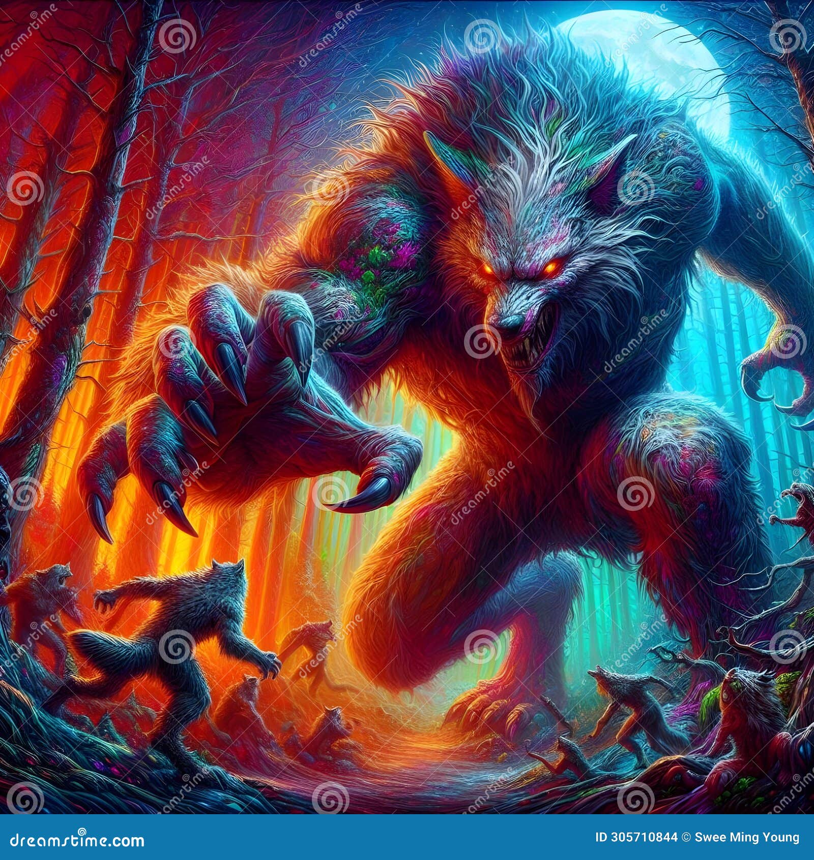 Image of a Huge Fierce Werewolf is Shown and Running Wild in the Dark ...