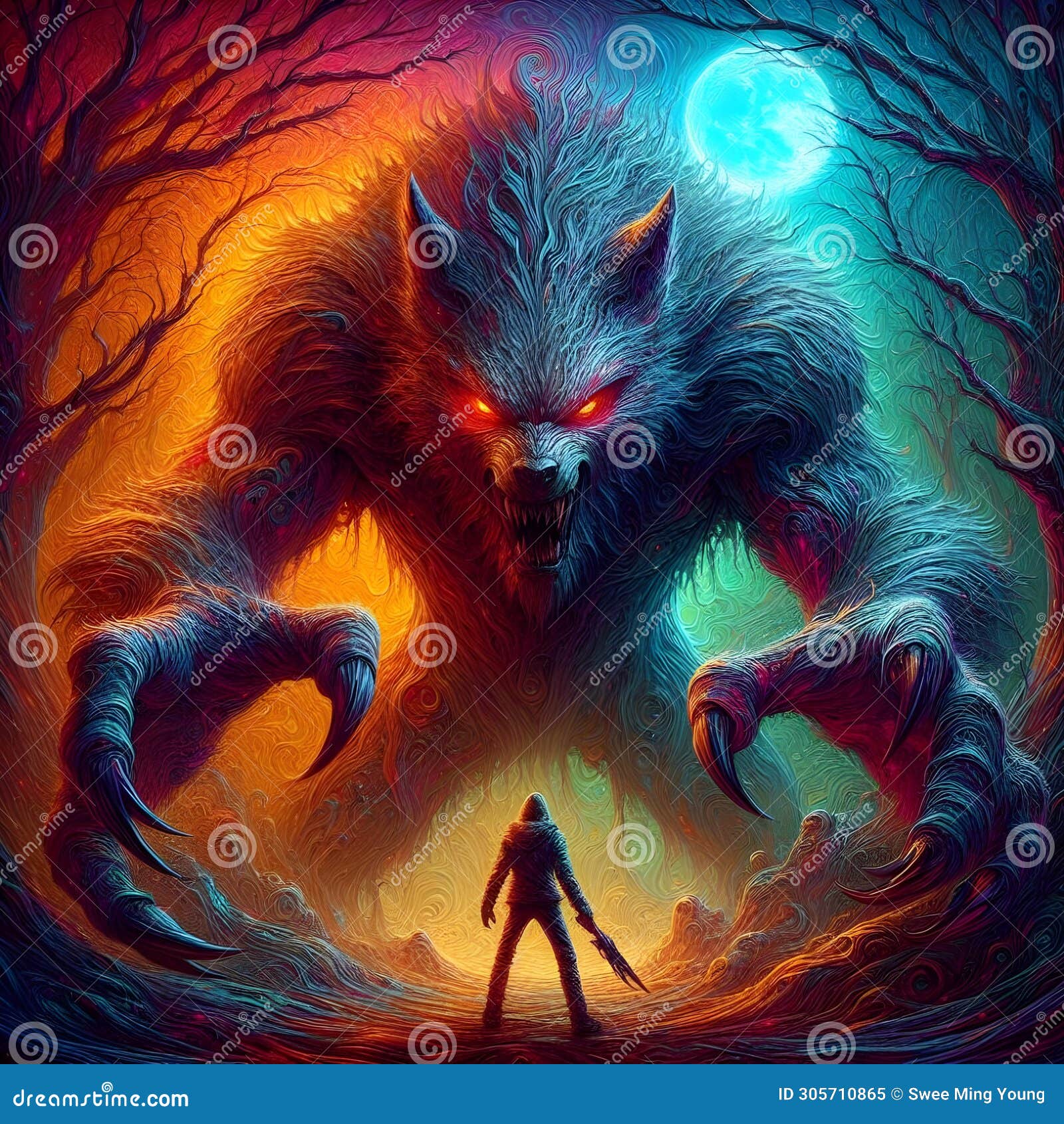 Image of a Huge Fierce Werewolf is Shown and Running Wild in the Dark ...