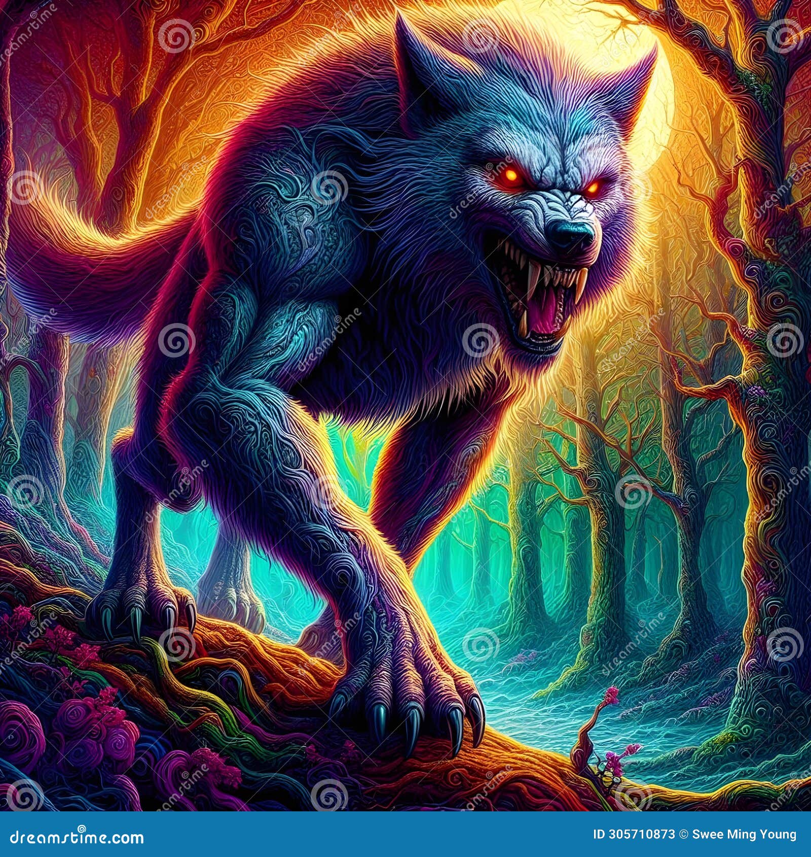 Image of a Huge Fierce Werewolf is Shown and Running Wild in the Dark ...