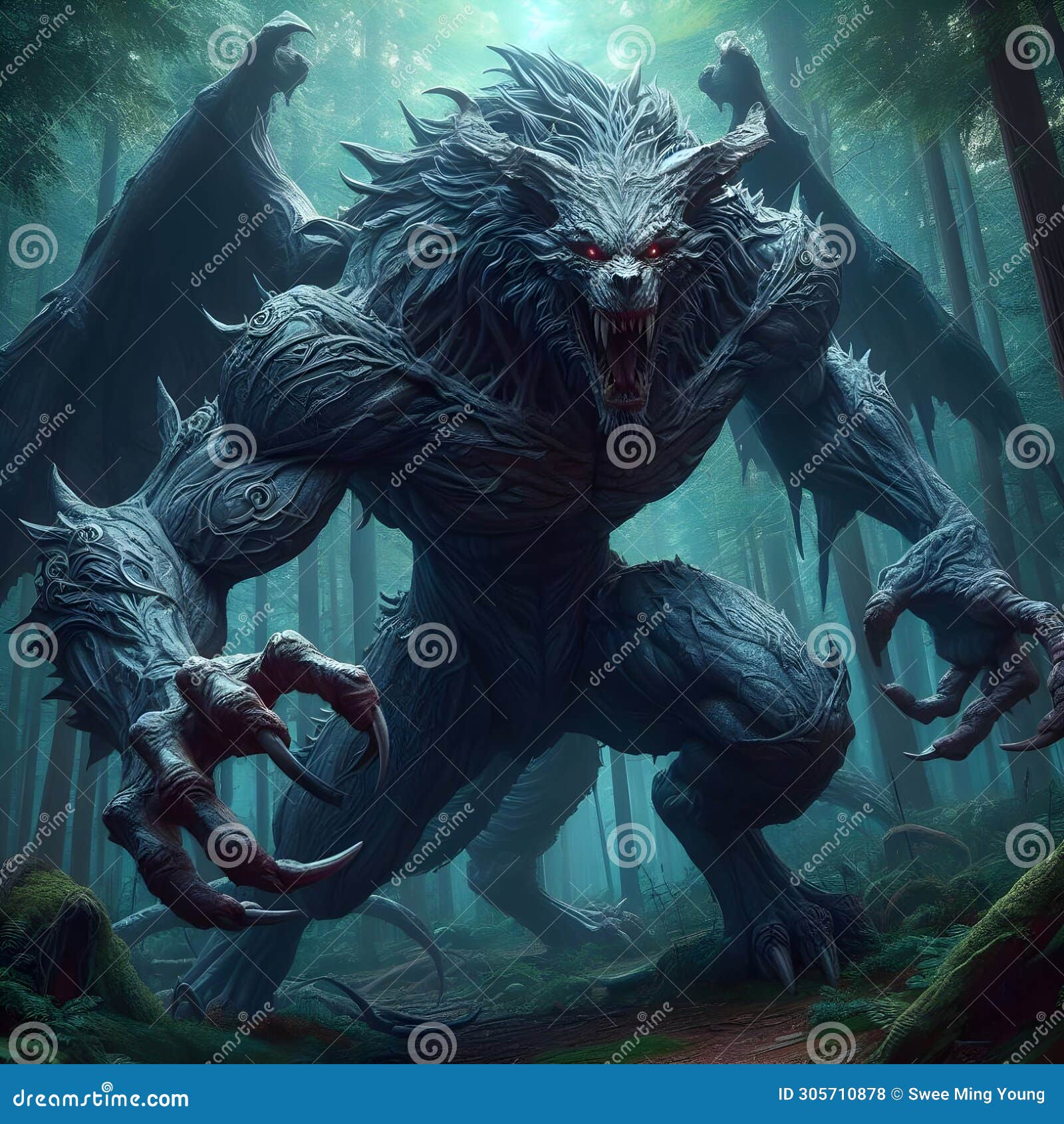 Image of a Huge Fierce Werewolf is Shown and Running Wild in the Dark ...