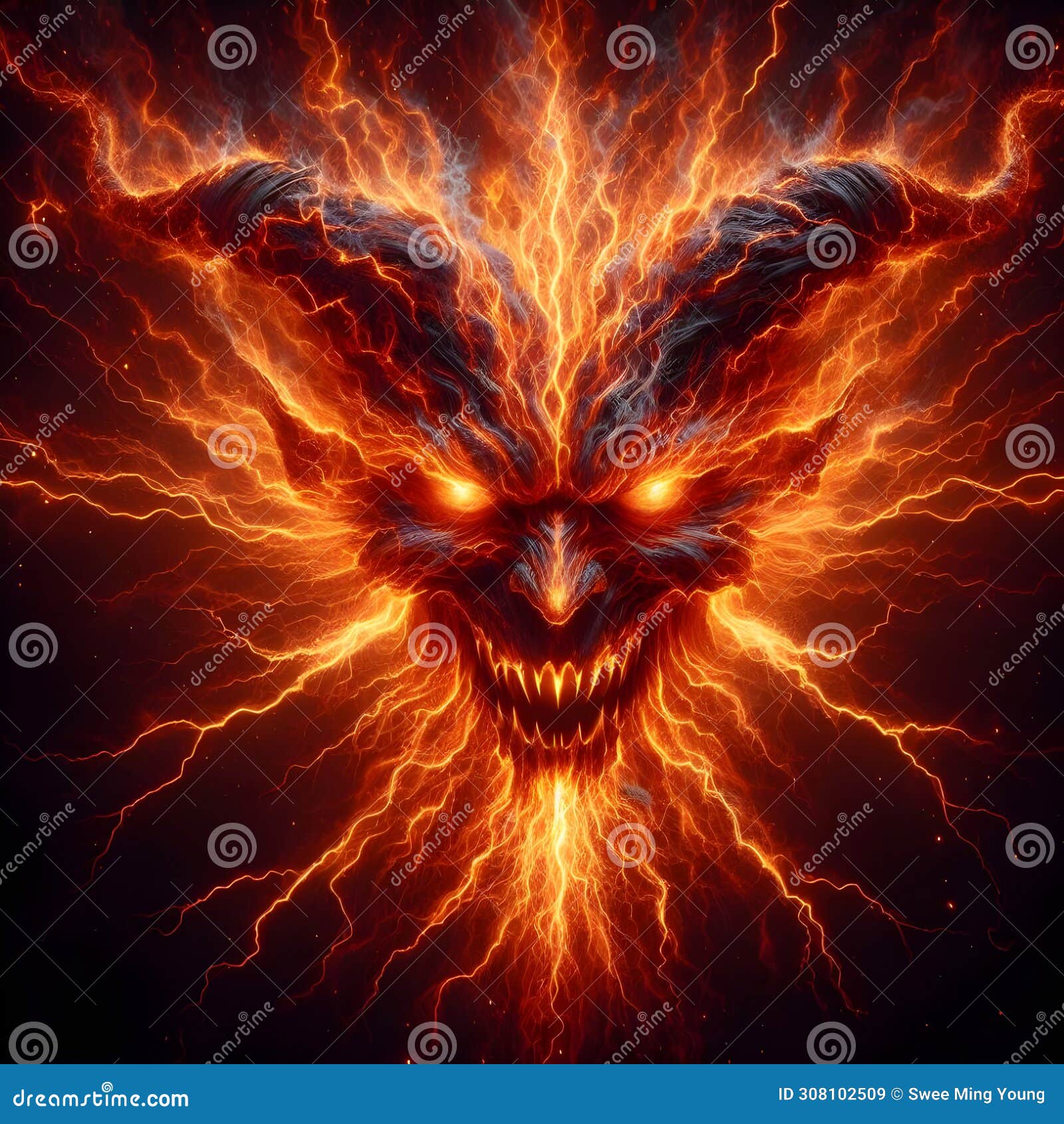 Image of Human Angry Face Made from Lightning. Stock Illustration ...