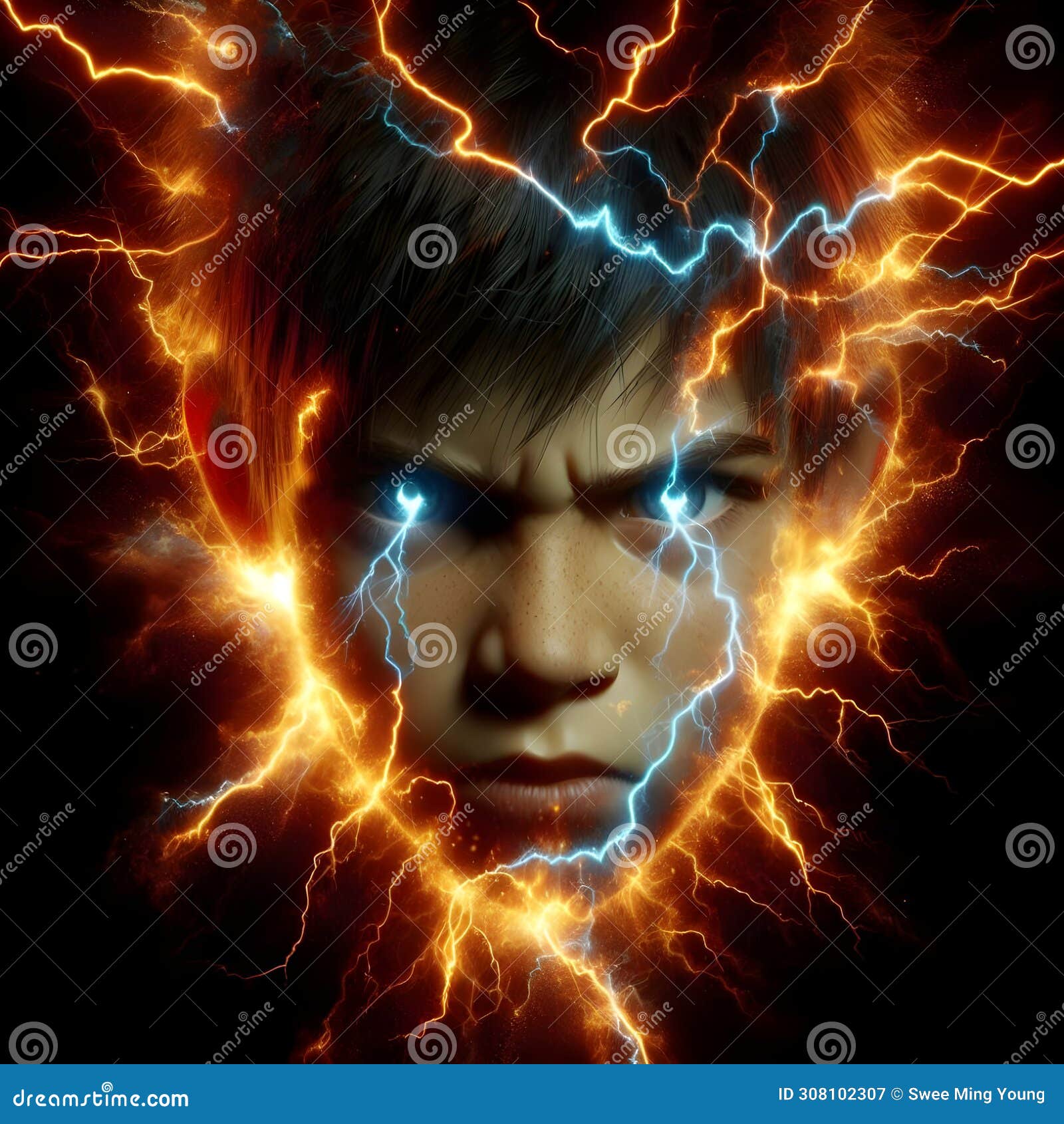 Image of Human Angry Face Made from Lightning. Stock Illustration ...