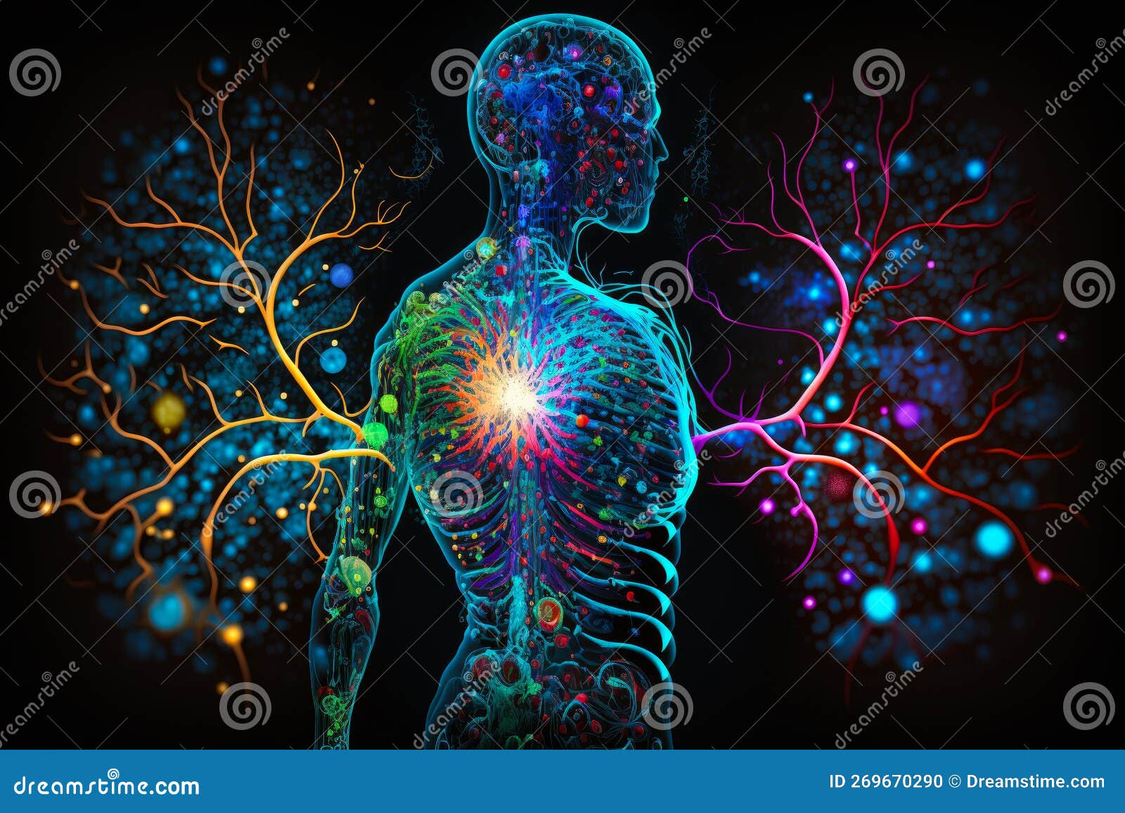 An Image of Human Body with the Brain and Nervous System. Generative AI ...