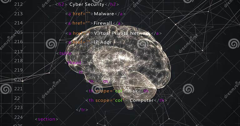 Image of Human Brain and Data Processing Over Dark Background Stock ...