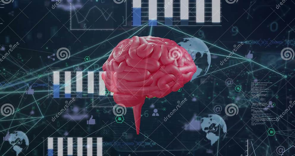 Image of Human Brain, Data Processing and Statistics Over Globe Stock ...