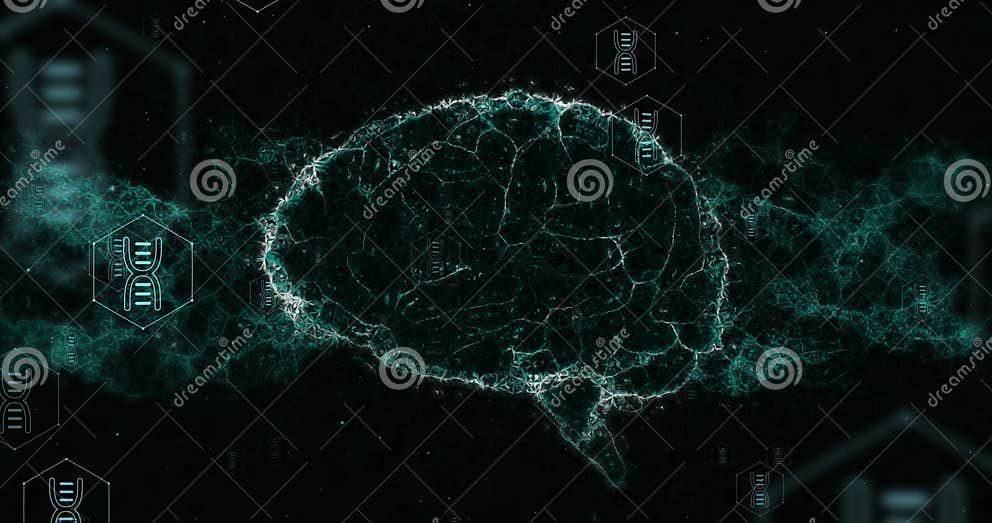 Image of Human Brain and Dna Strand Over Data Processing Stock Image ...
