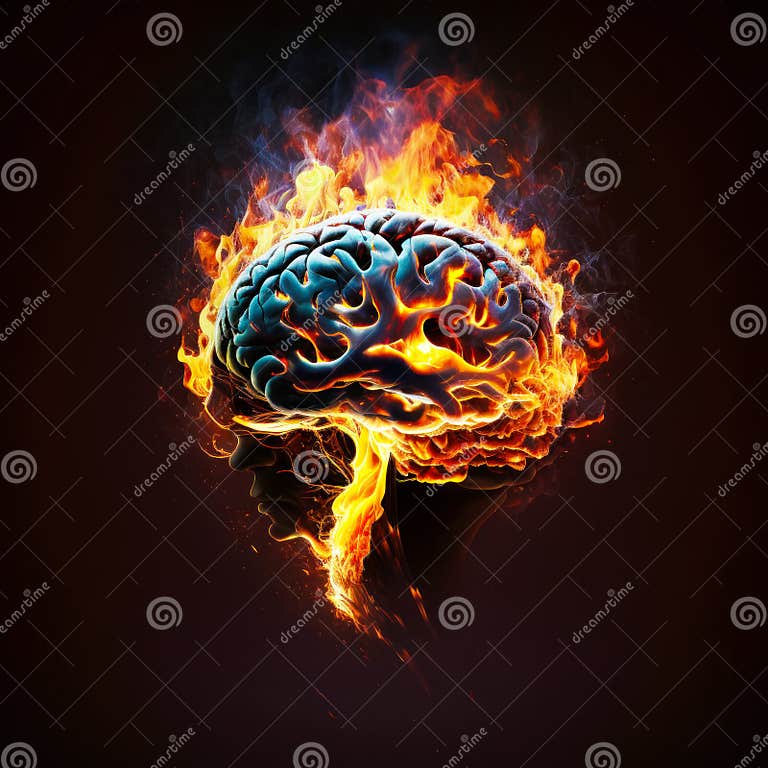 An Image of Human Brain on Fire. Generative AI Stock Illustration ...