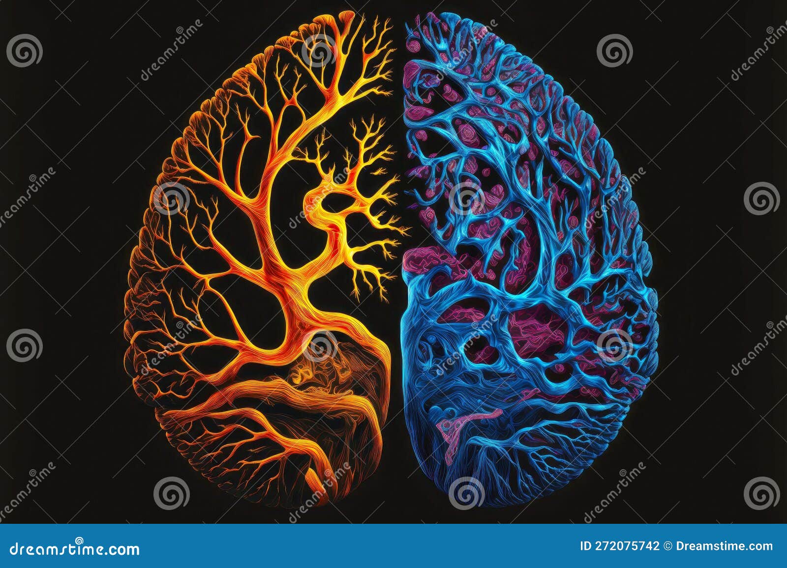 Image of Human Brain in Idea of Diverging Vessels on Black Background ...